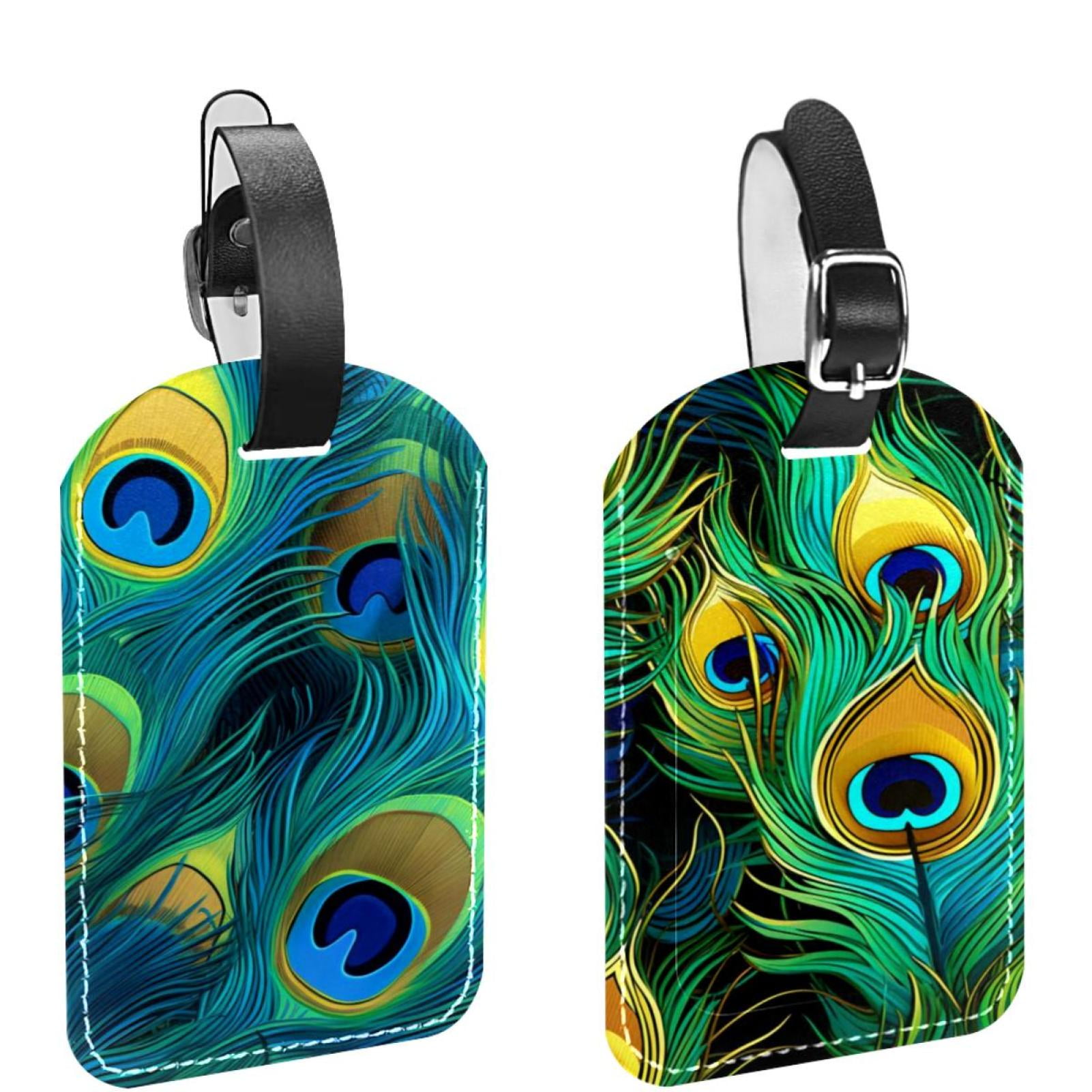 Square 2Pack PU Leather Peacock Feather Cruise Luggage Tag with Privacy ...