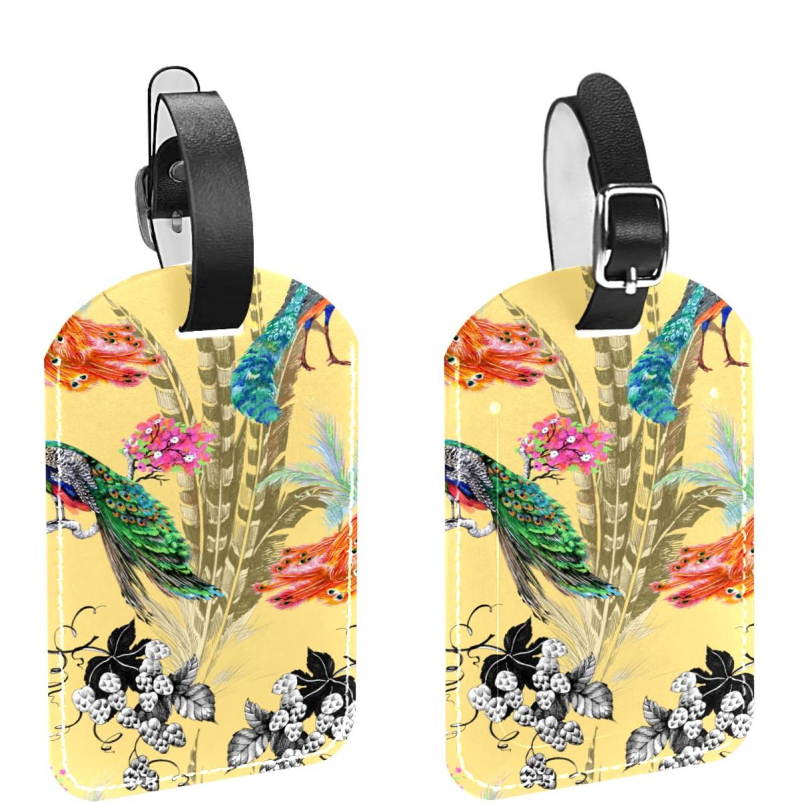 Square 2Pack PU Leather Peacock Feather Cruise Luggage Tag with Privacy ...