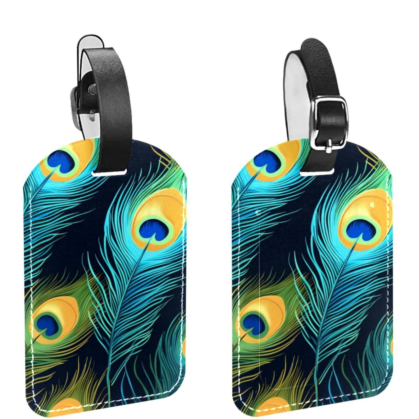 Square 2Pack PU Leather Peacock Feather Cruise Luggage Tag with Privacy ...