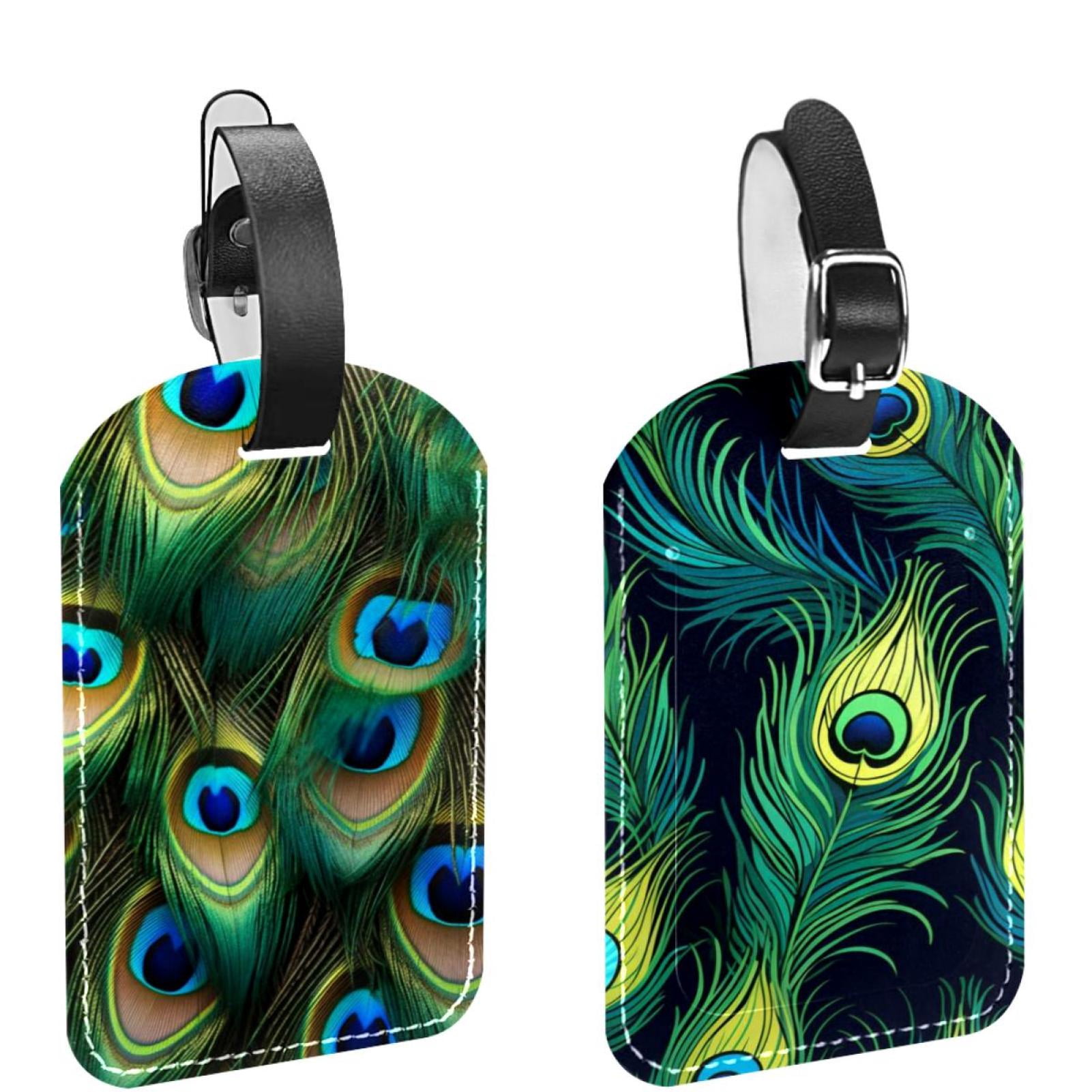 Square 2Pack PU Leather Peacock Feather Cruise Luggage Tag with Privacy ...