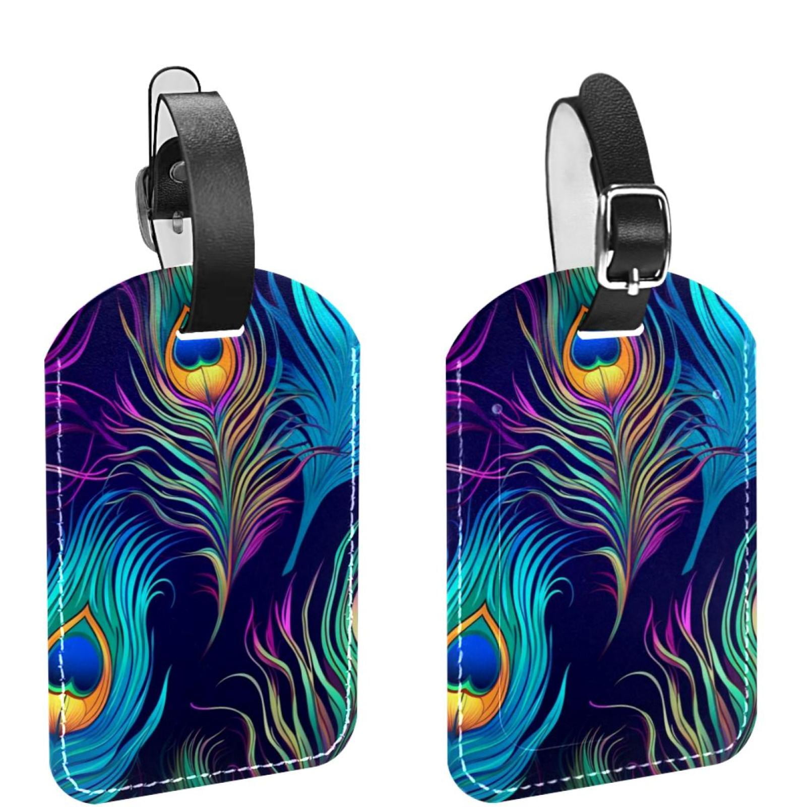 Square 2Pack PU Leather Peacock Feather Cruise Luggage Tag with Privacy ...