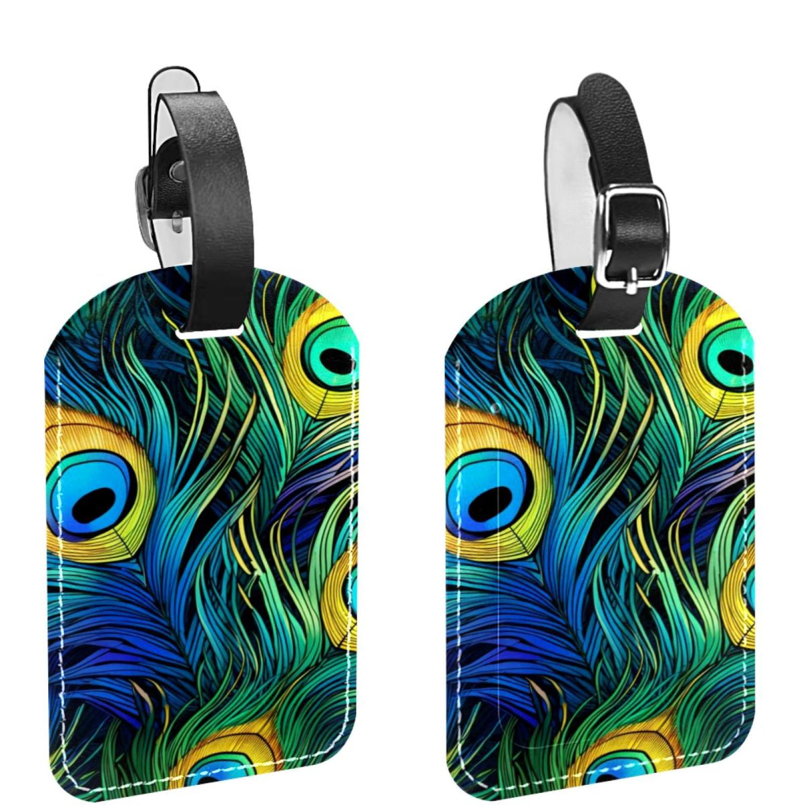 Square 2Pack PU Leather Peacock Feather Cruise Luggage Tag with Privacy ...