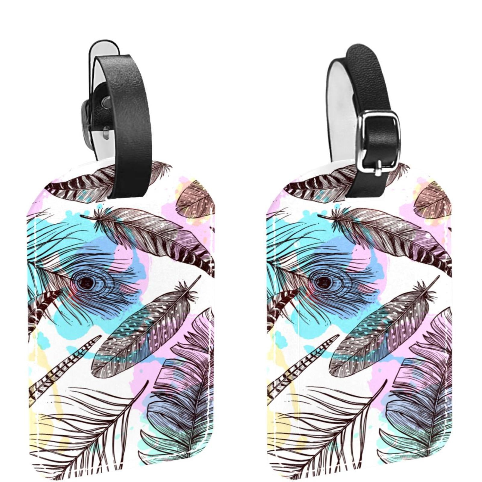 Square 2Pack PU Leather Peacock Feather Cruise Luggage Tag with Privacy ...