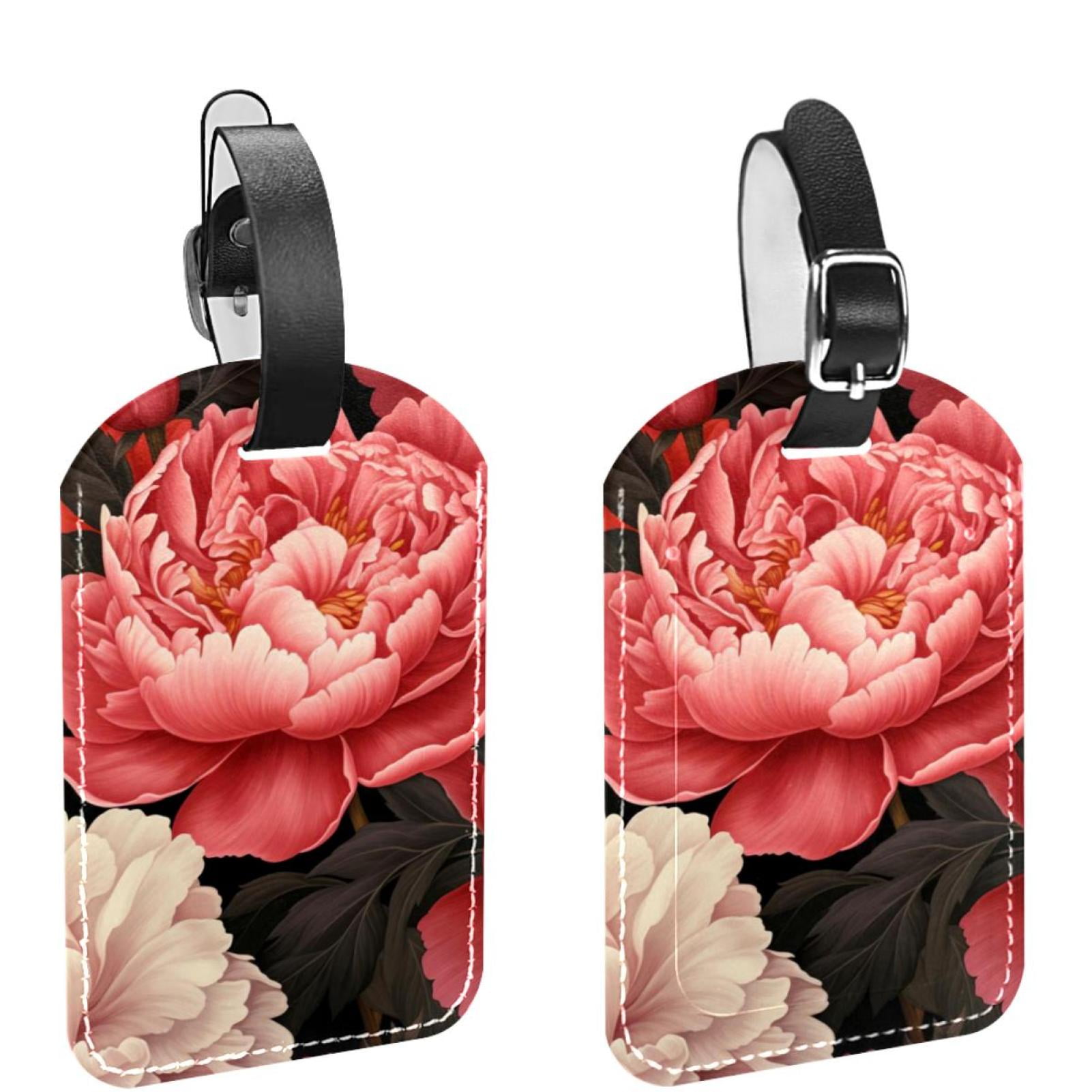 Square 2Pack PU Leather Peony Cruise Luggage Tag with Privacy Cover and ...