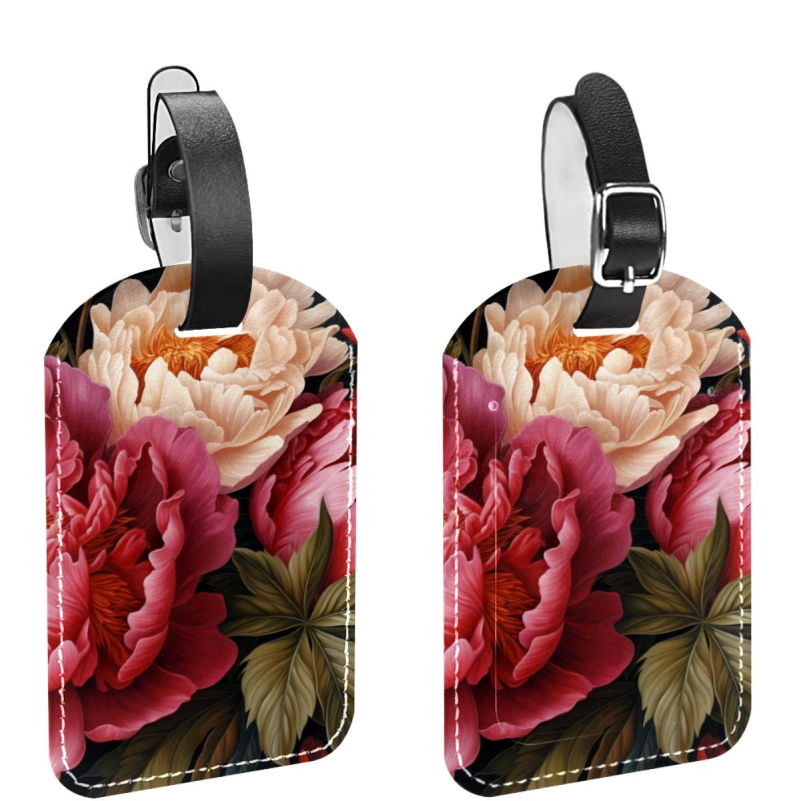 Square 2Pack PU Leather Peony Cruise Luggage Tag with Privacy Cover and ...