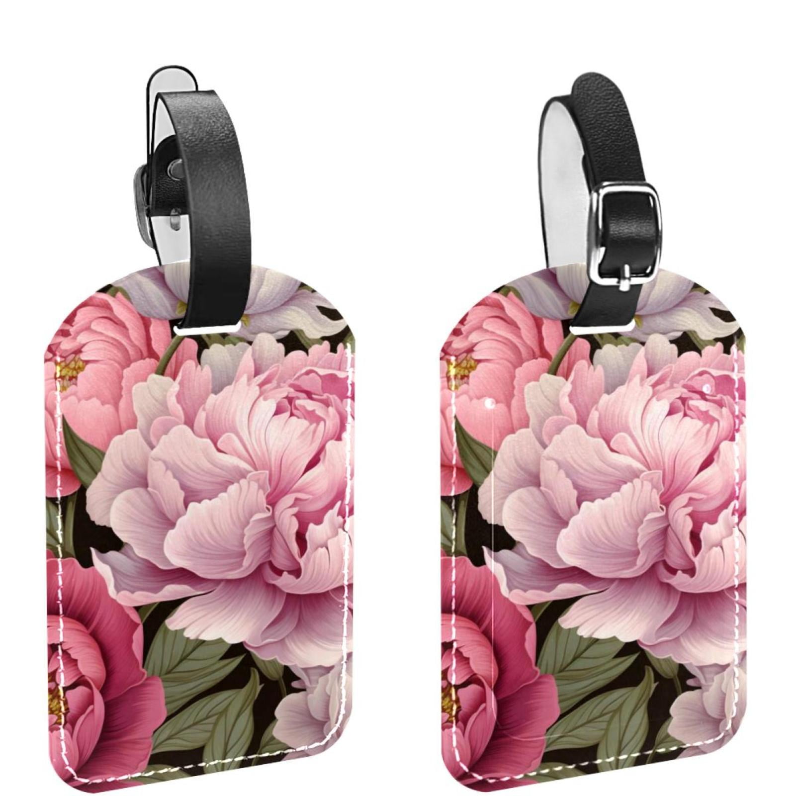 Square 2Pack PU Leather Peony Cruise Luggage Tag with Privacy Cover and ...