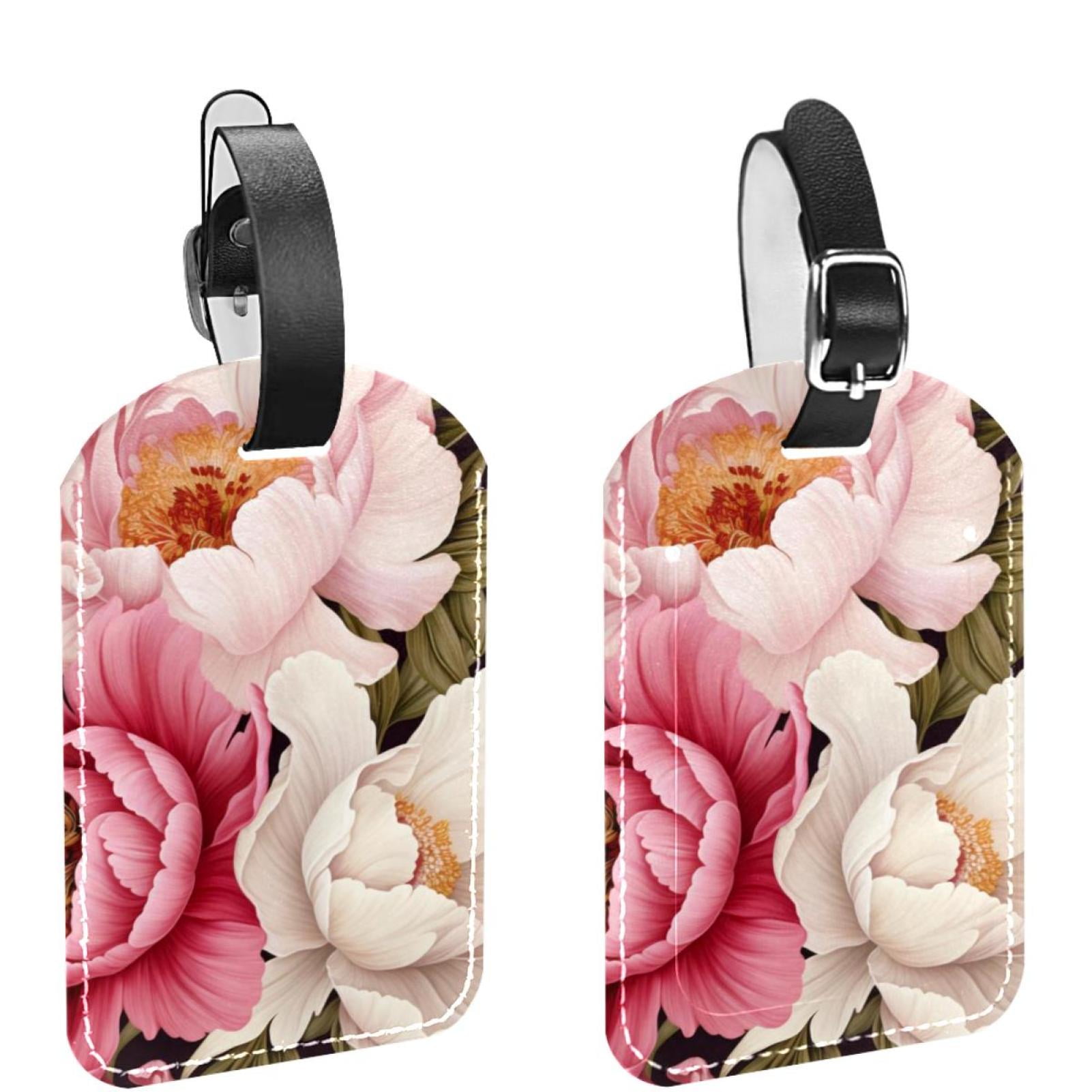 Square 2Pack PU Leather Peony Cruise Luggage Tag with Privacy Cover and ...