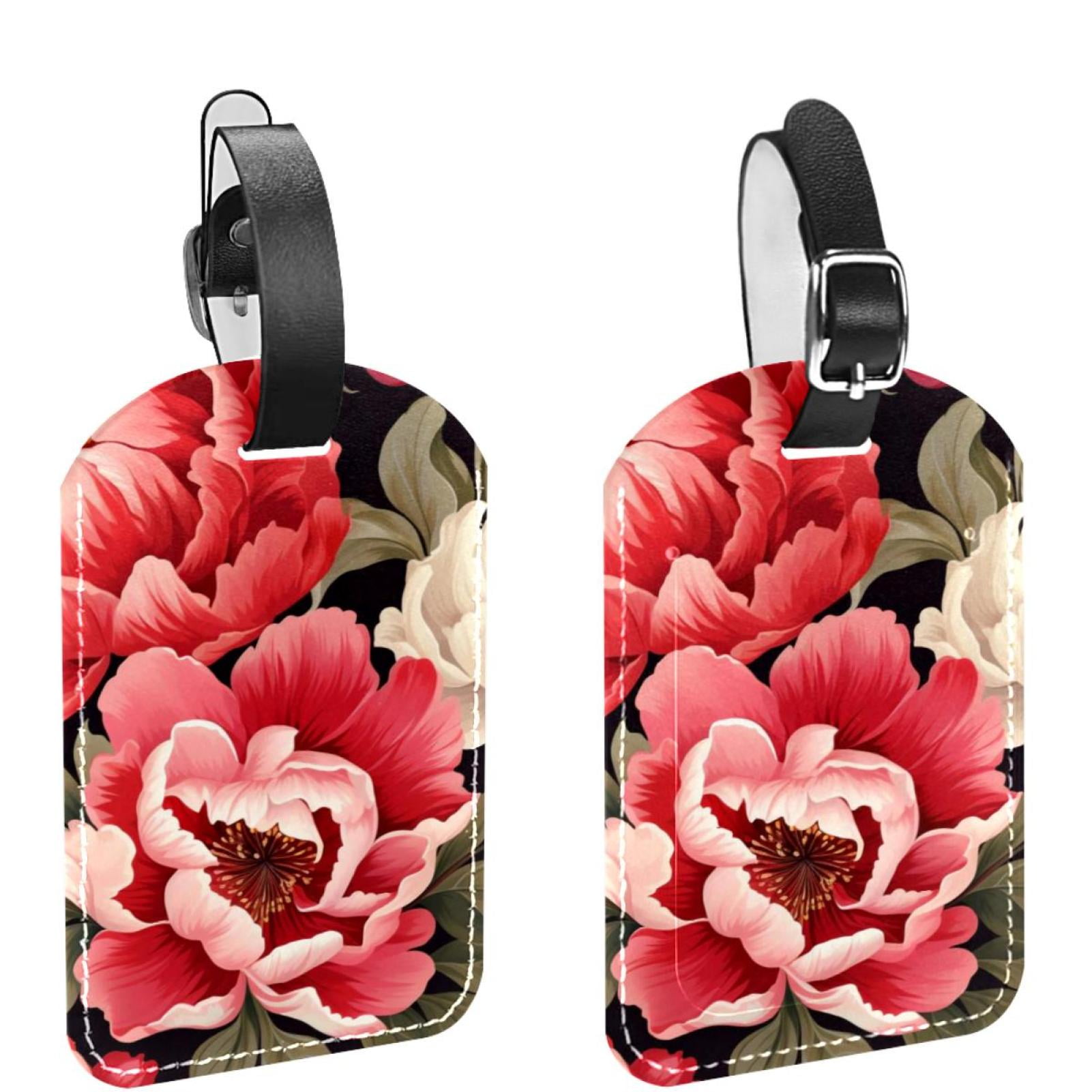 Square 2Pack PU Leather Peony Cruise Luggage Tag with Privacy Cover and ...