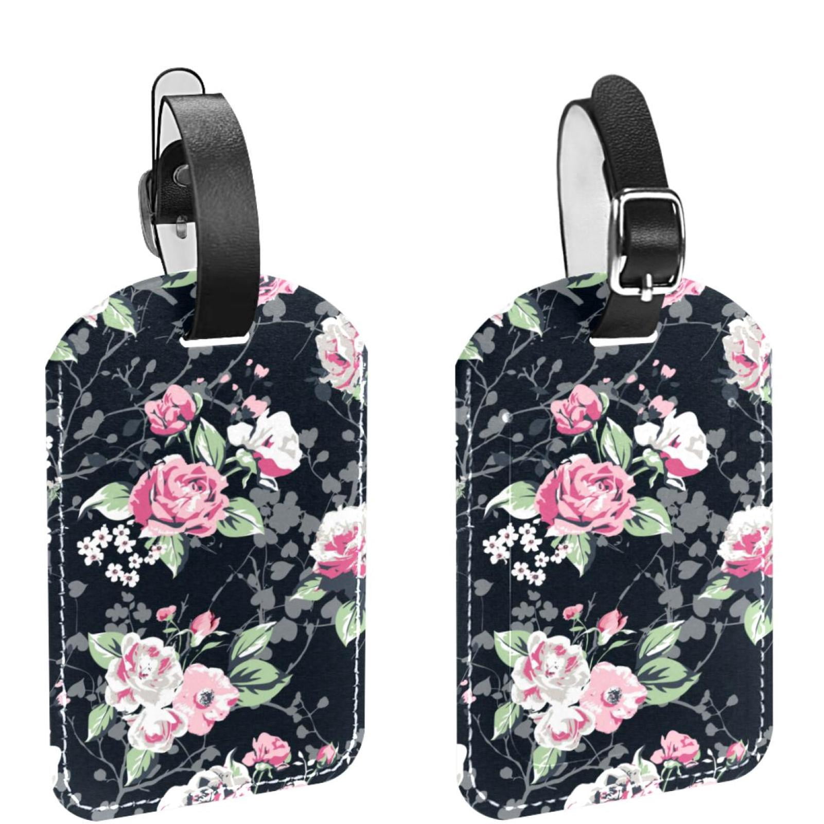 Square 2Pack PU Leather Pink Rose Floral Cruise Luggage Tag with ...