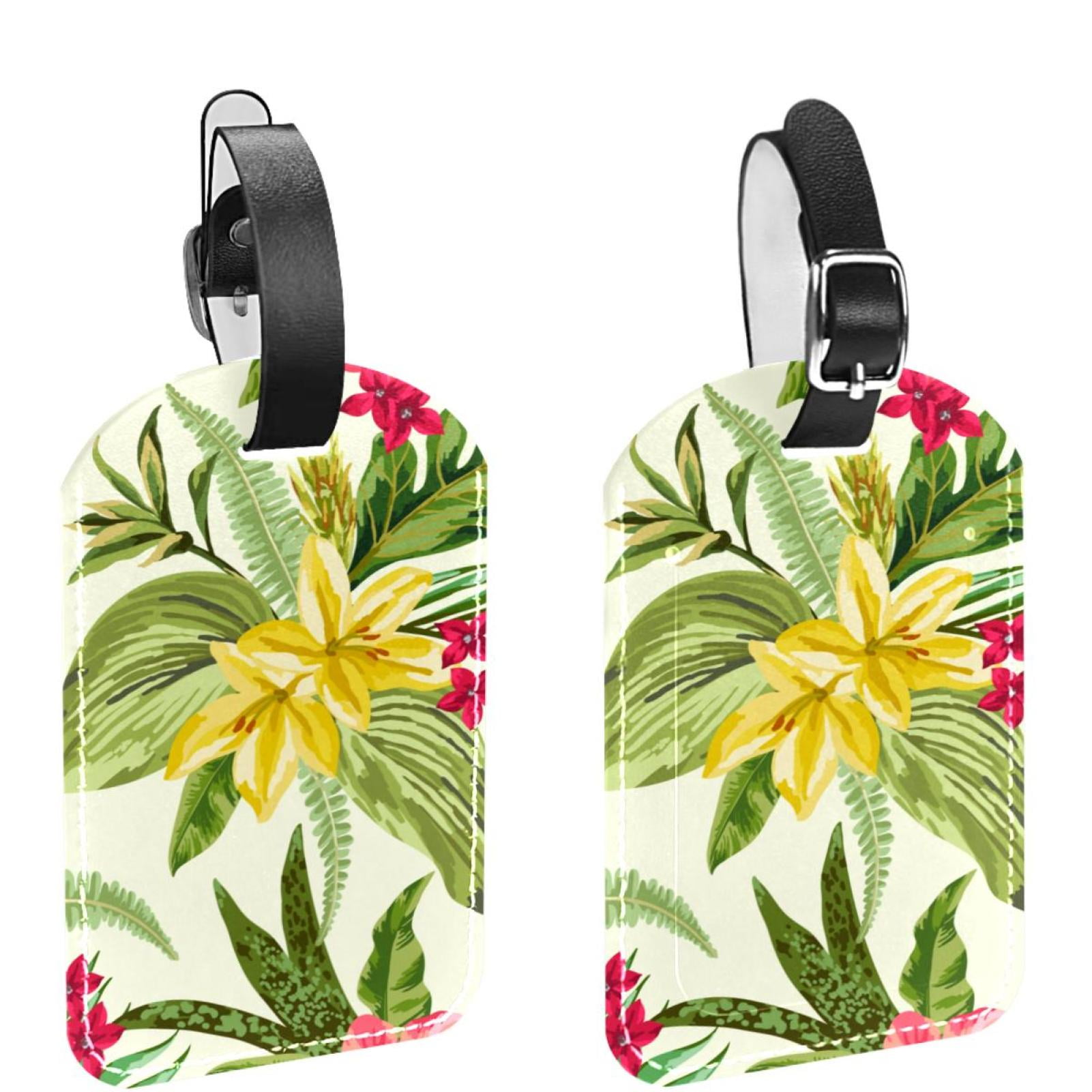 Square 2Pack PU Leather Plumeria and Hibiscus Cruise Luggage Tag with ...