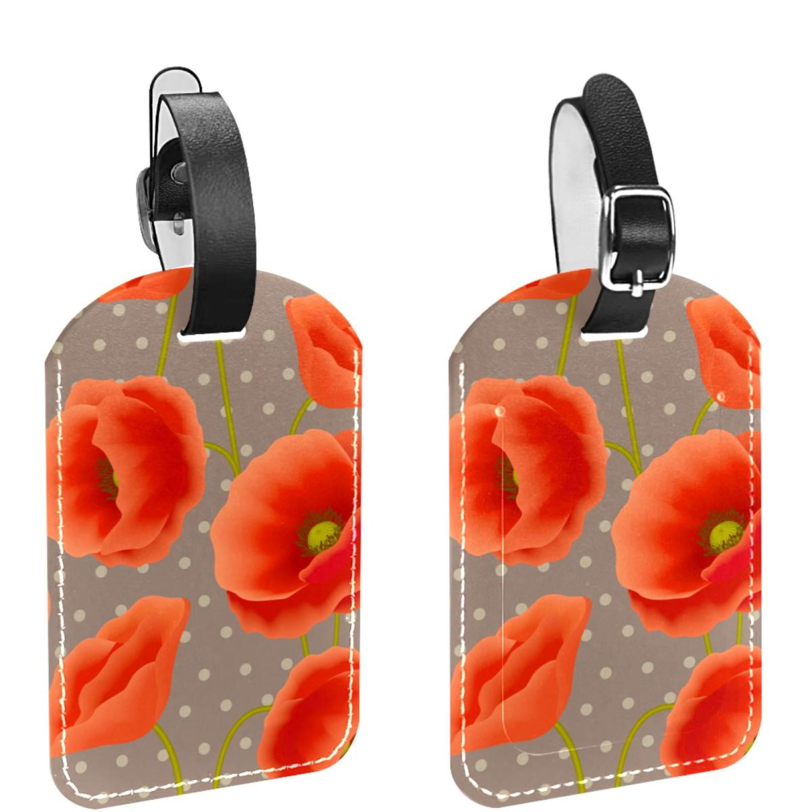 Square 2Pack PU Leather Poppy Flowers Floral Dots Cruise Luggage Tag ...