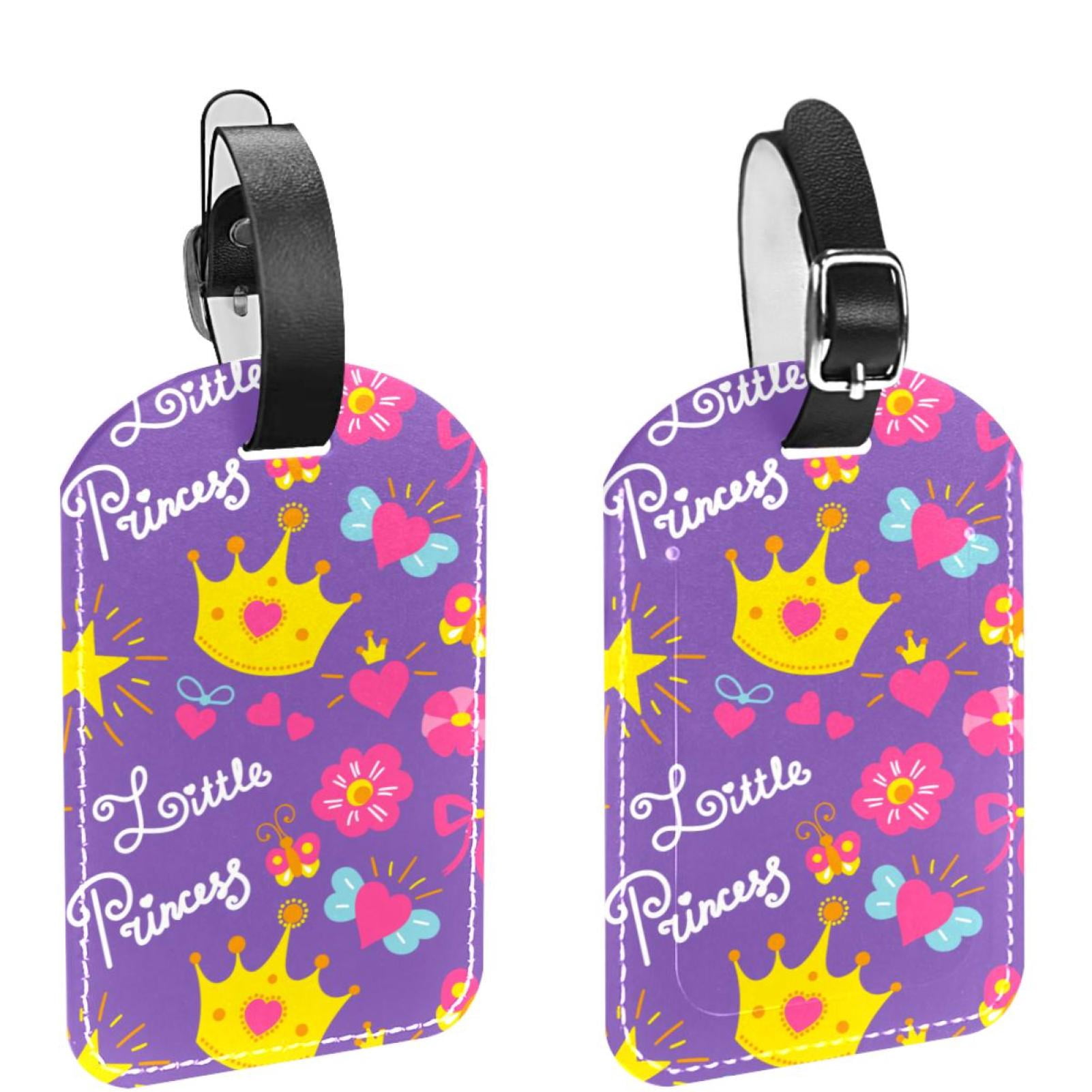 Square 2Pack PU Leather Princess Crown Floral Cruise Luggage Tag with ...