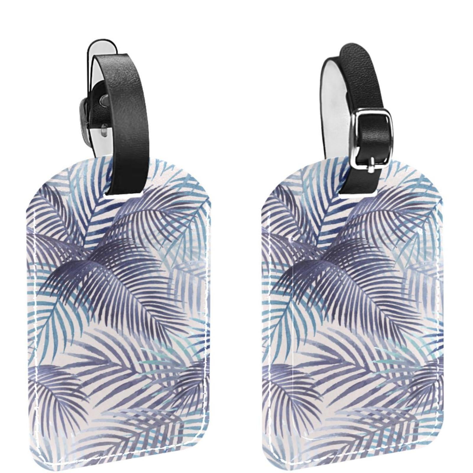Square 2Pack PU Leather Pueple Palm Leaves Cruise Luggage Tag with ...