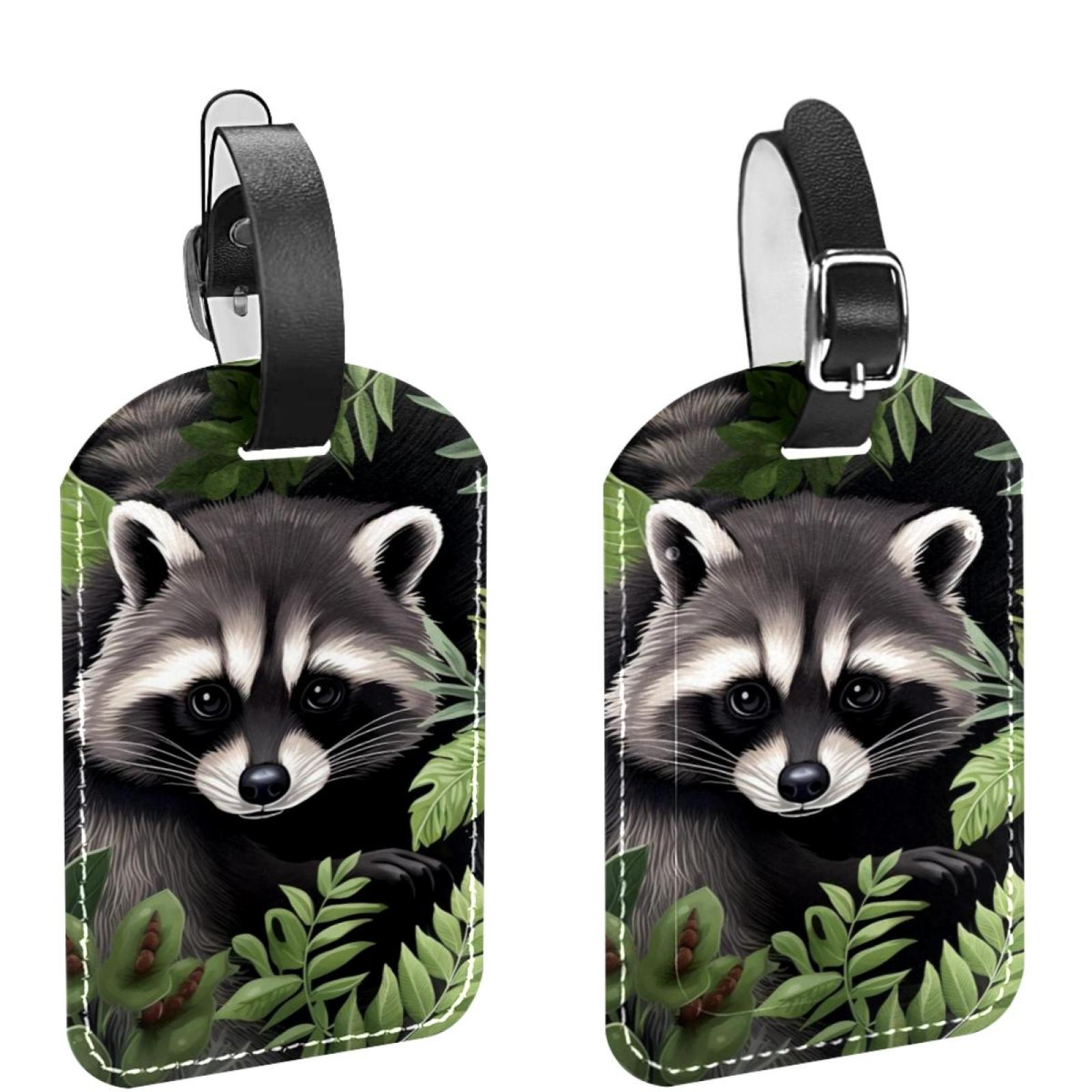 Square 2Pack PU Leather Raccoon Cruise Luggage Tag with Privacy Cover ...
