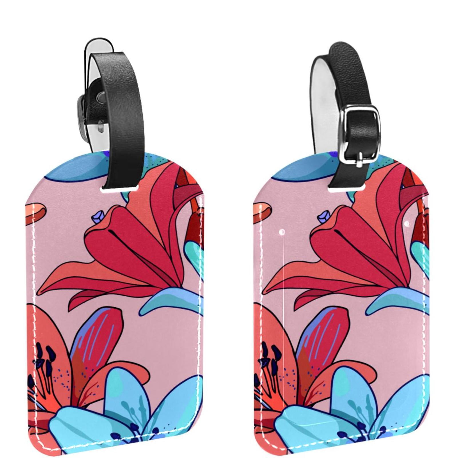 Square 2Pack PU Leather Red Blue Lily Floral Cruise Luggage Tag with ...