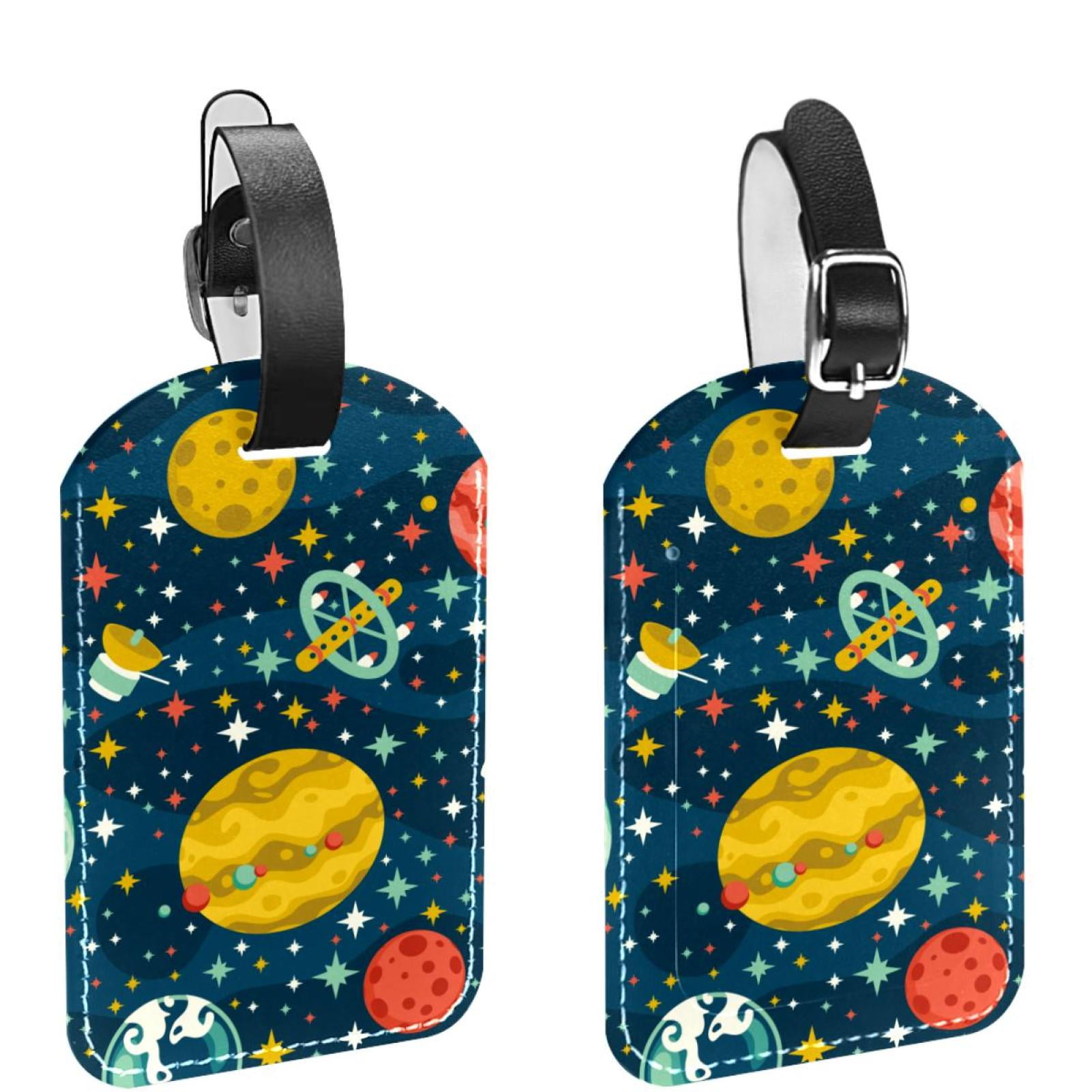 Square 2Pack PU Leather Rocket Planet Stars Sky Cruise Luggage Tag with ...