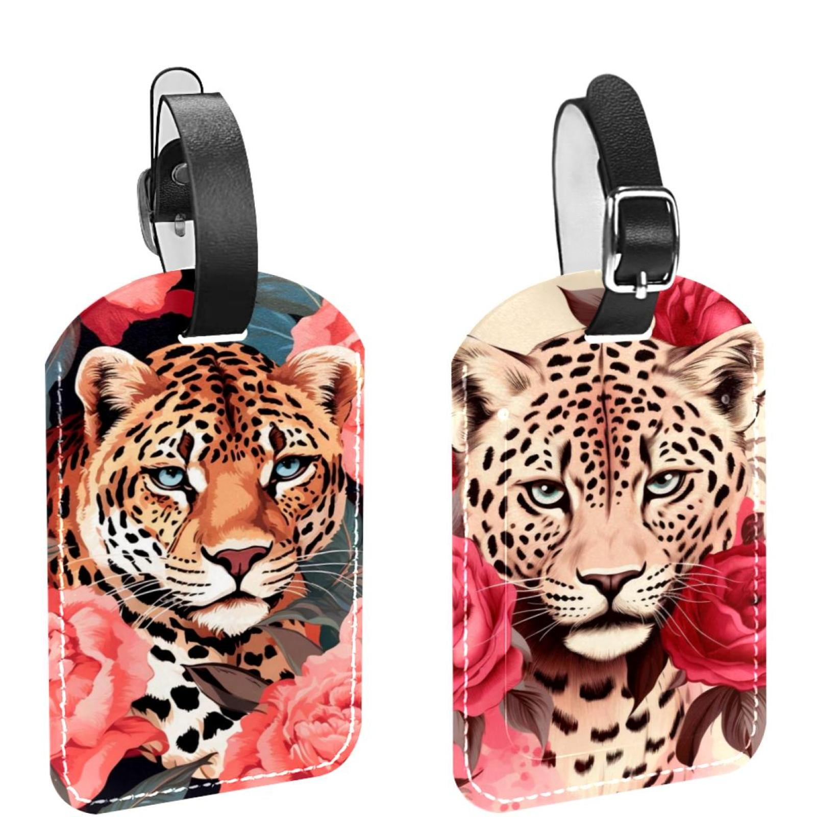 Square 2Pack PU Leather Rose and Leopard Cruise Luggage Tag with ...