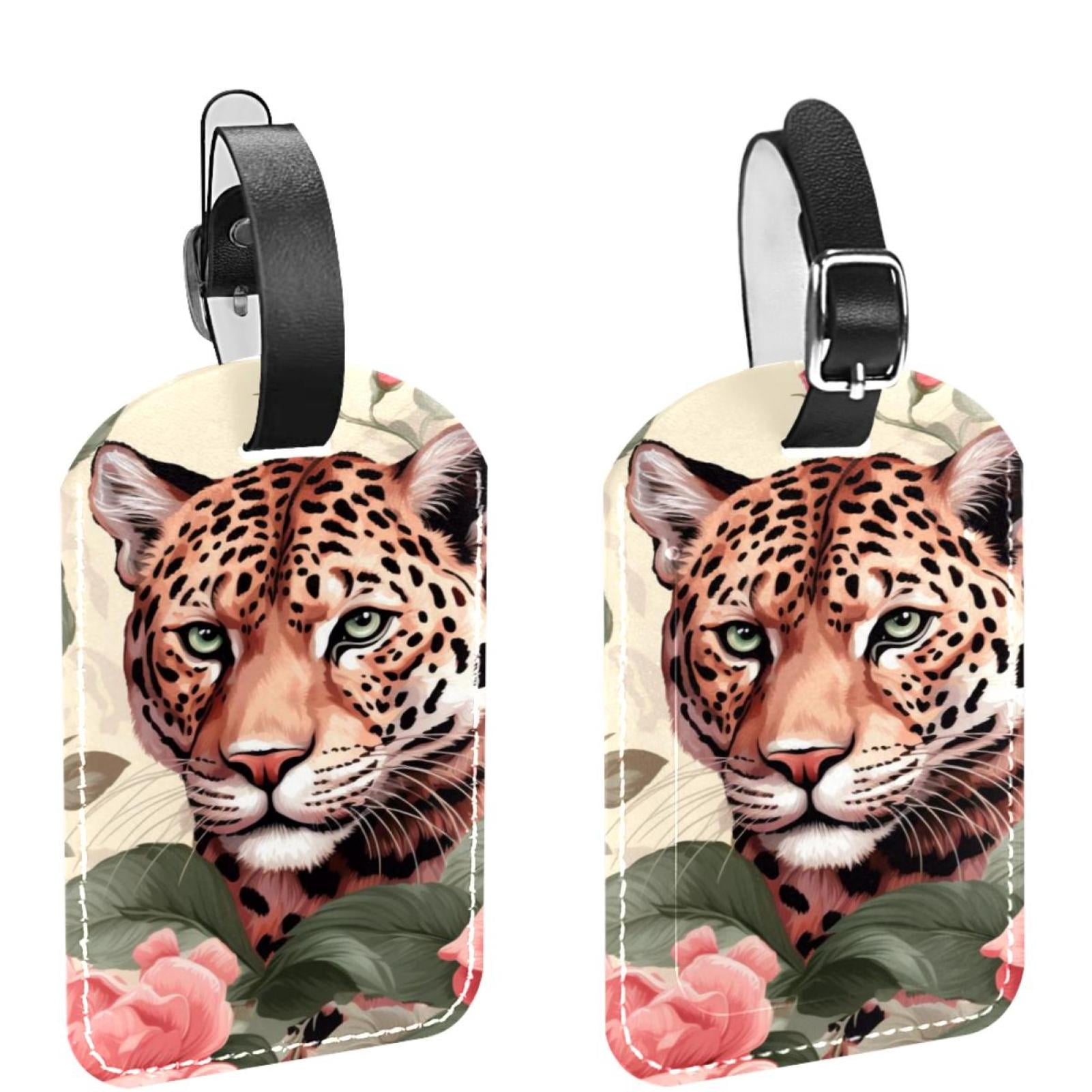 Square 2Pack PU Leather Rose and Leopard Cruise Luggage Tag with ...