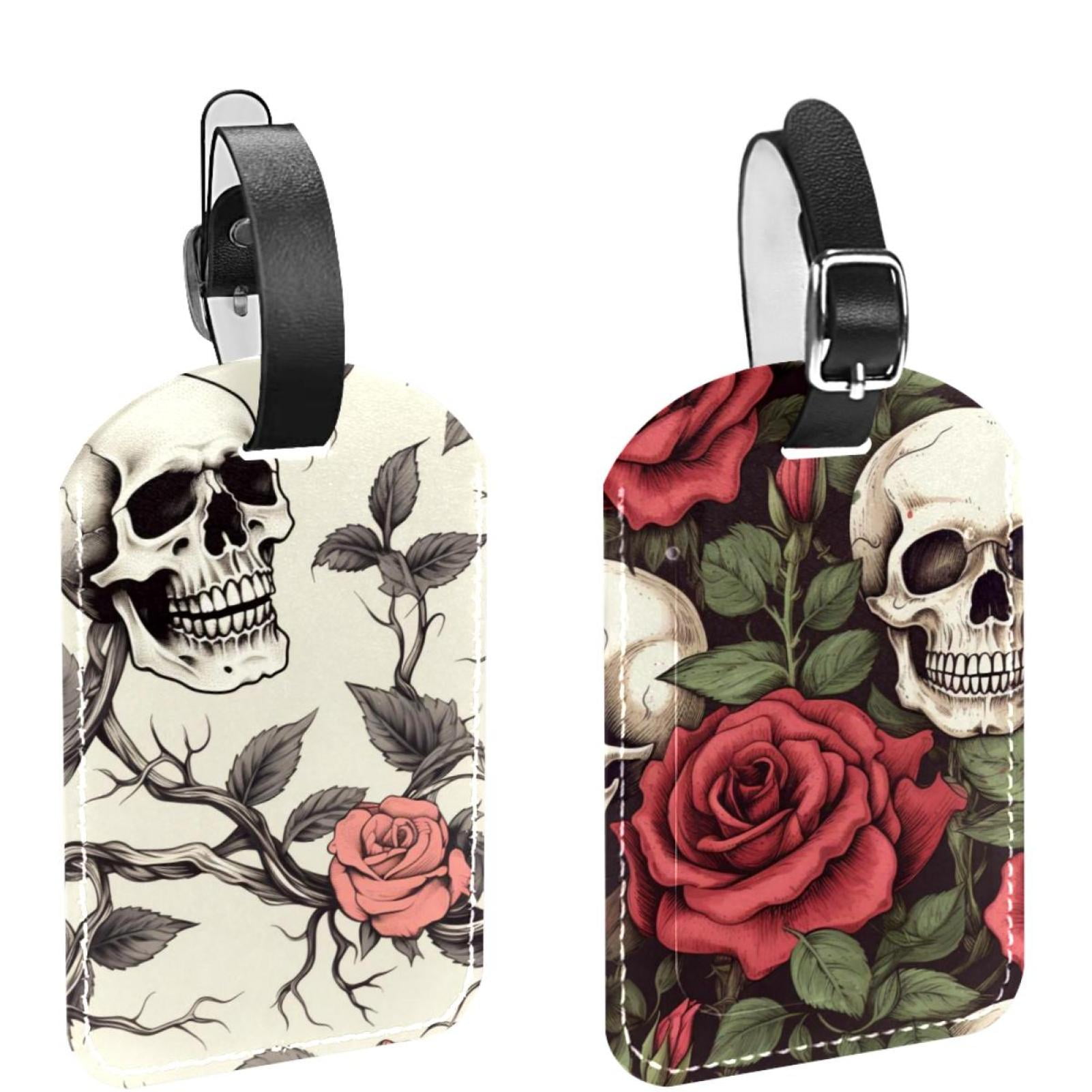 Square 2Pack PU Leather Roses and Skull Cruise Luggage Tag with Privacy ...