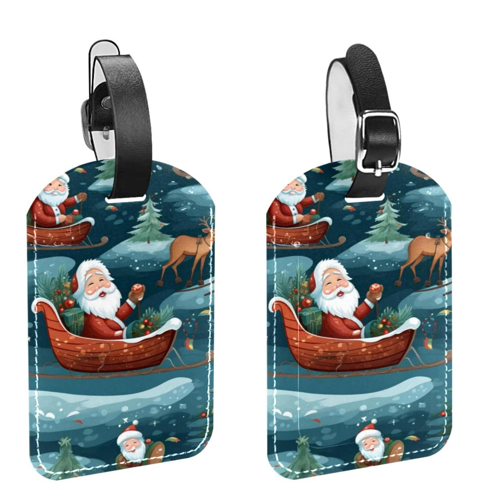 Square 2Pack PU Leather Santa Claus Riding Sleigh Cruise Luggage Tag ...
