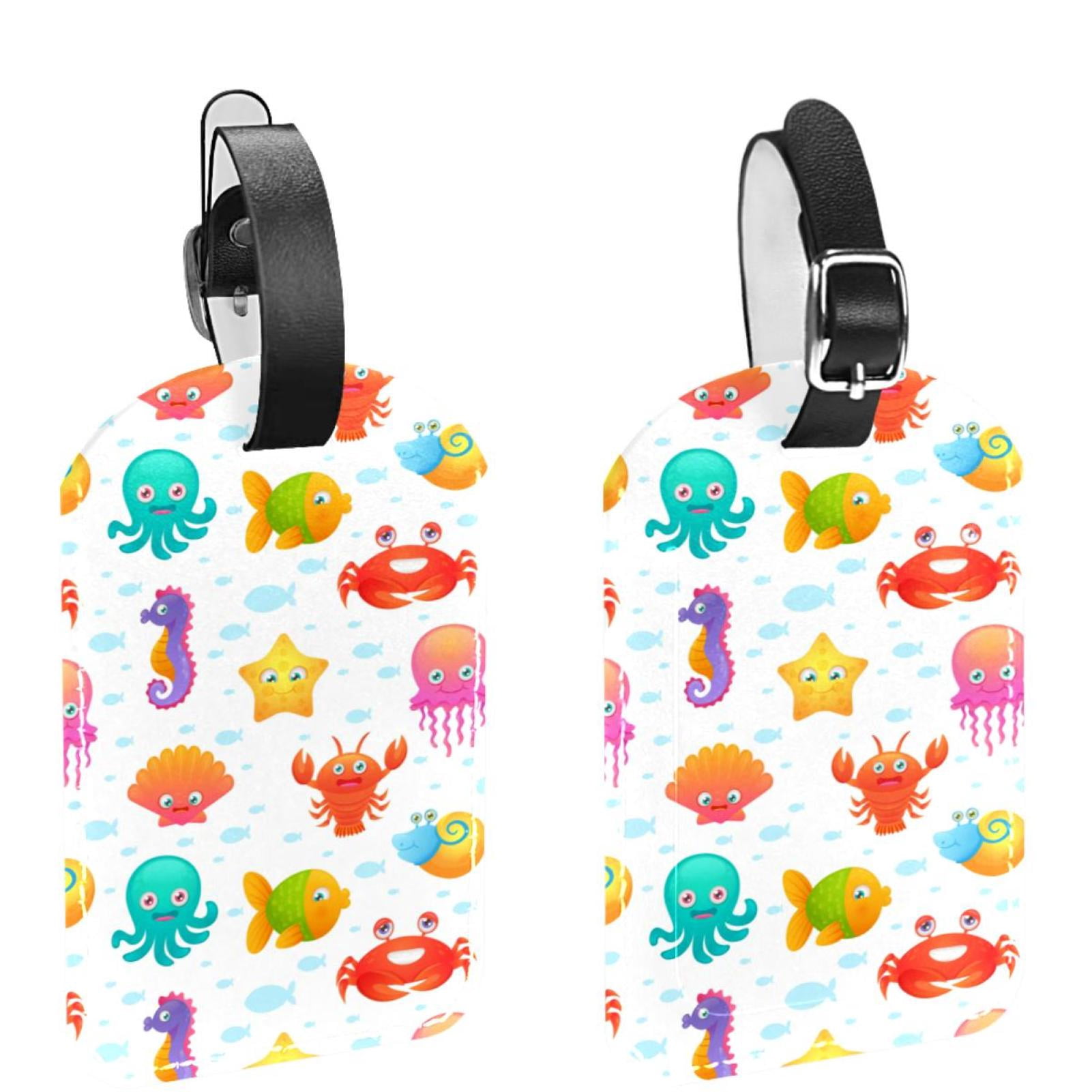 Square 2Pack PU Leather Sea Animals Cruise Luggage Tag with Privacy ...