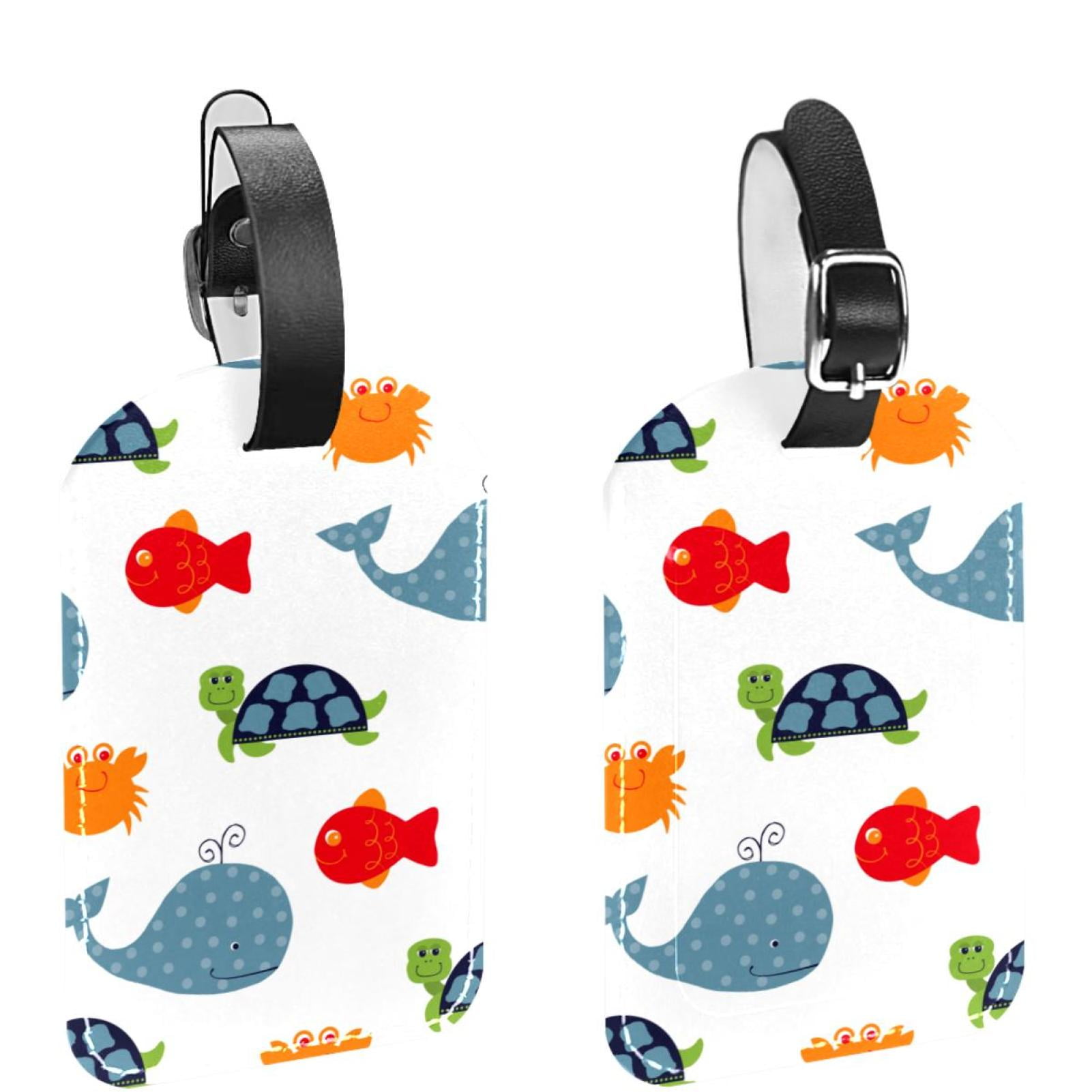 Square 2Pack PU Leather Sea Creatures Cruise Luggage Tag with Privacy ...