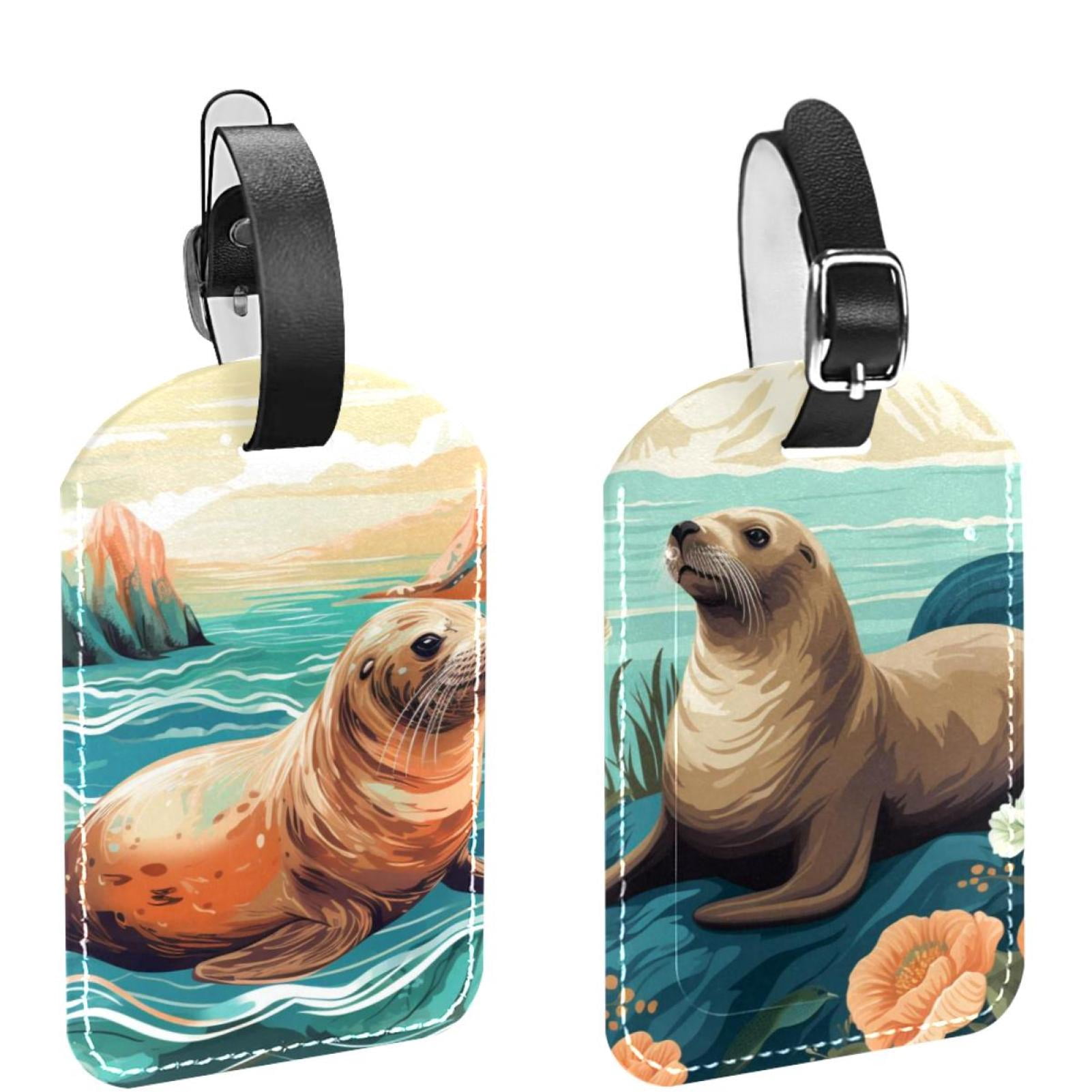 Square 2Pack PU Leather Sea Lion Cruise Luggage Tag with Privacy Cover ...