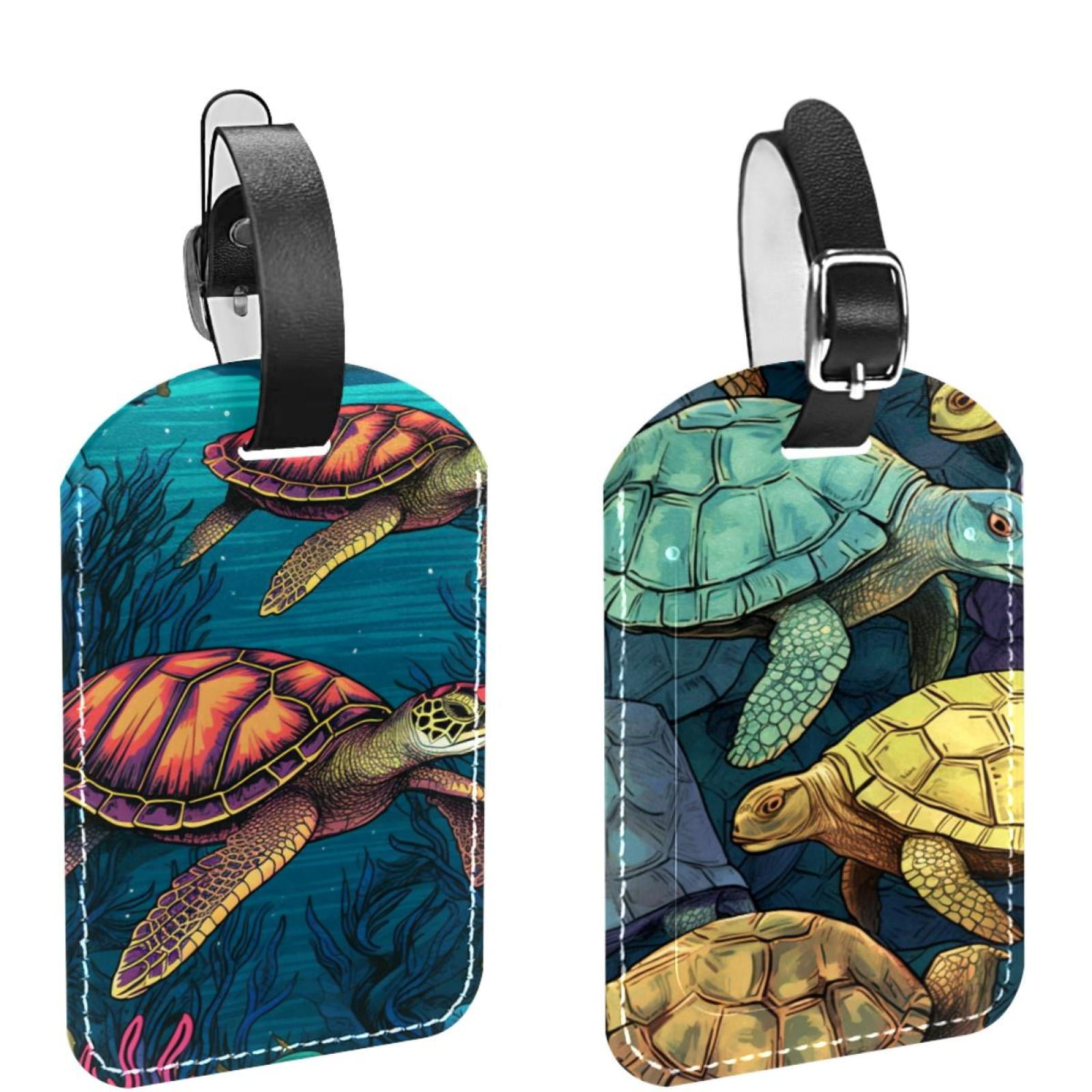 Square 2Pack PU Leather Sea Turtle Cruise Luggage Tag with Privacy ...