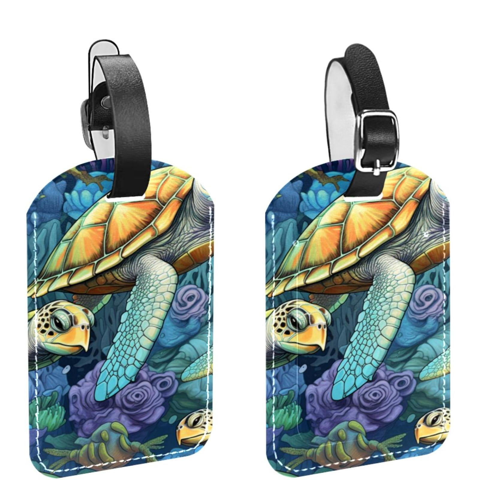 Square 2Pack PU Leather Sea Turtle Cruise Luggage Tag with Privacy ...