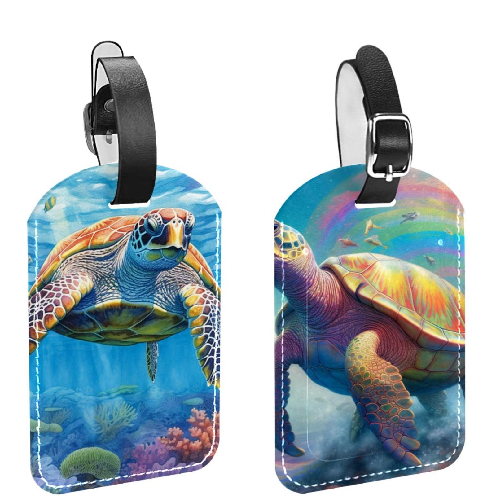 Square 2Pack PU Leather Sea Turtle Cruise Luggage Tag with Privacy ...