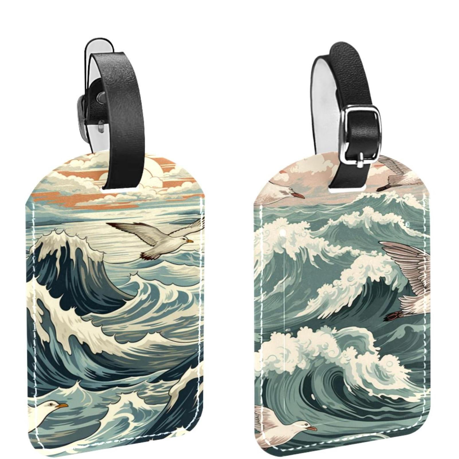 Square 2Pack PU Leather Seagull Cruise Luggage Tag with Privacy Cover ...
