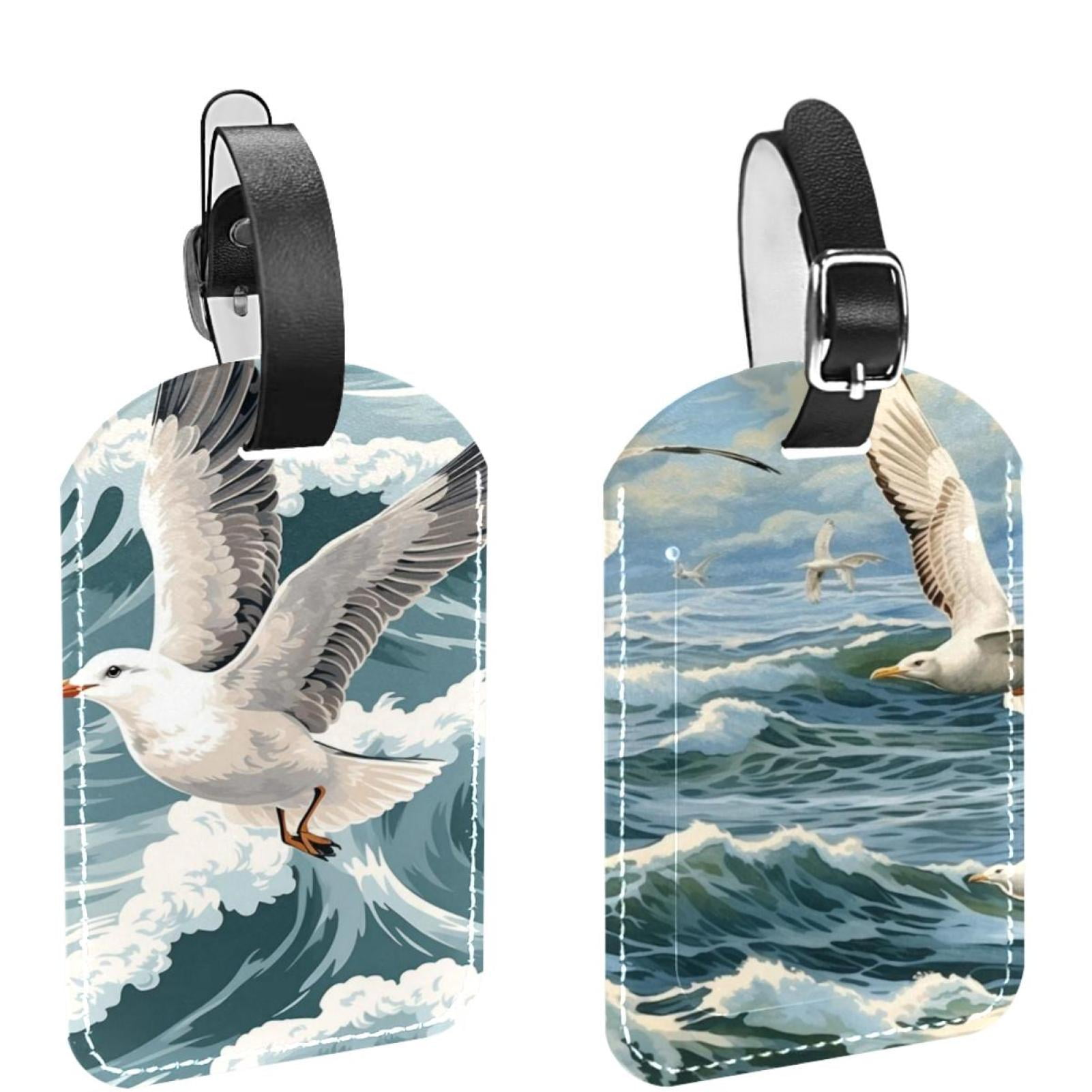 Square 2Pack PU Leather Seagull Cruise Luggage Tag with Privacy Cover ...