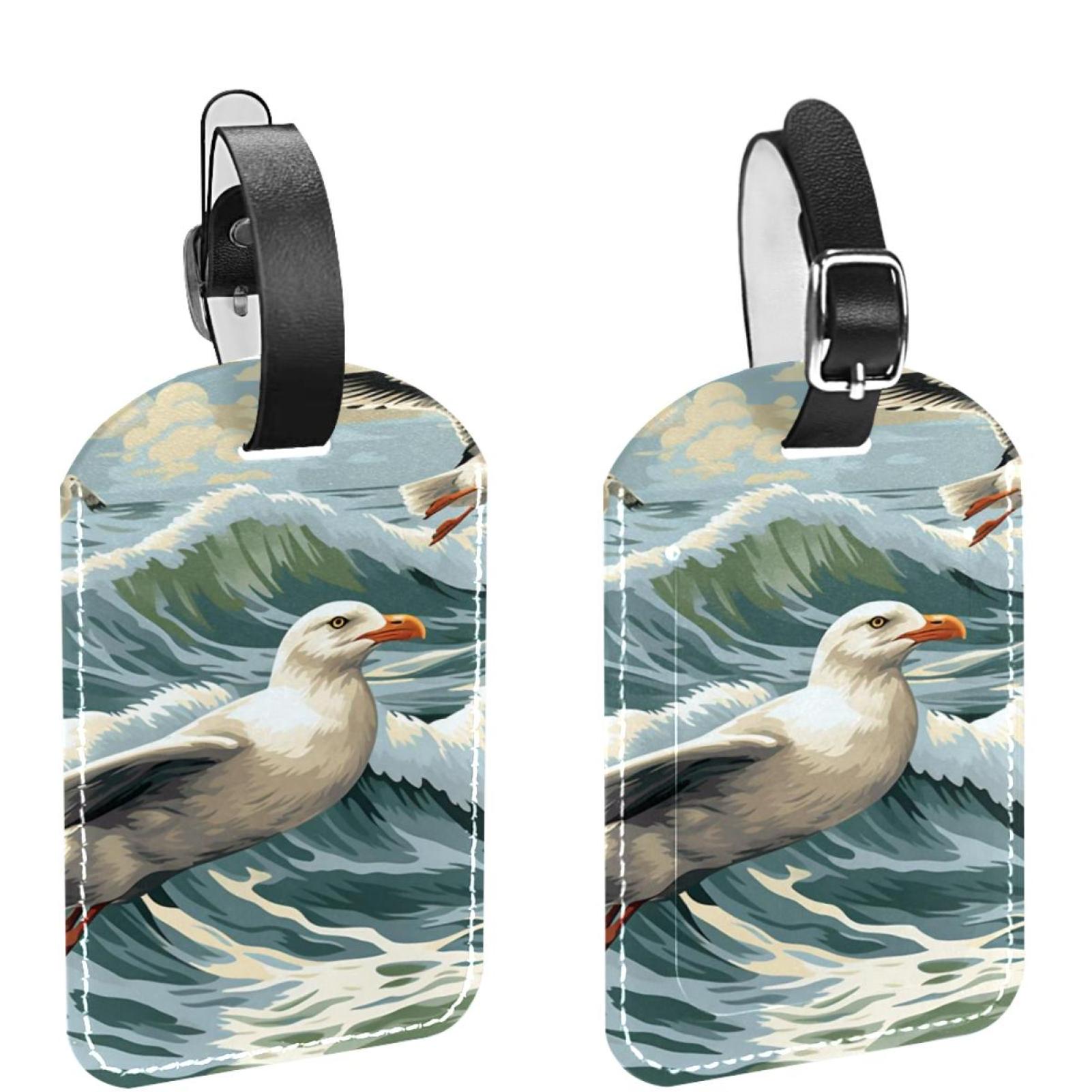Square 2Pack PU Leather Seagull Cruise Luggage Tag with Privacy Cover ...