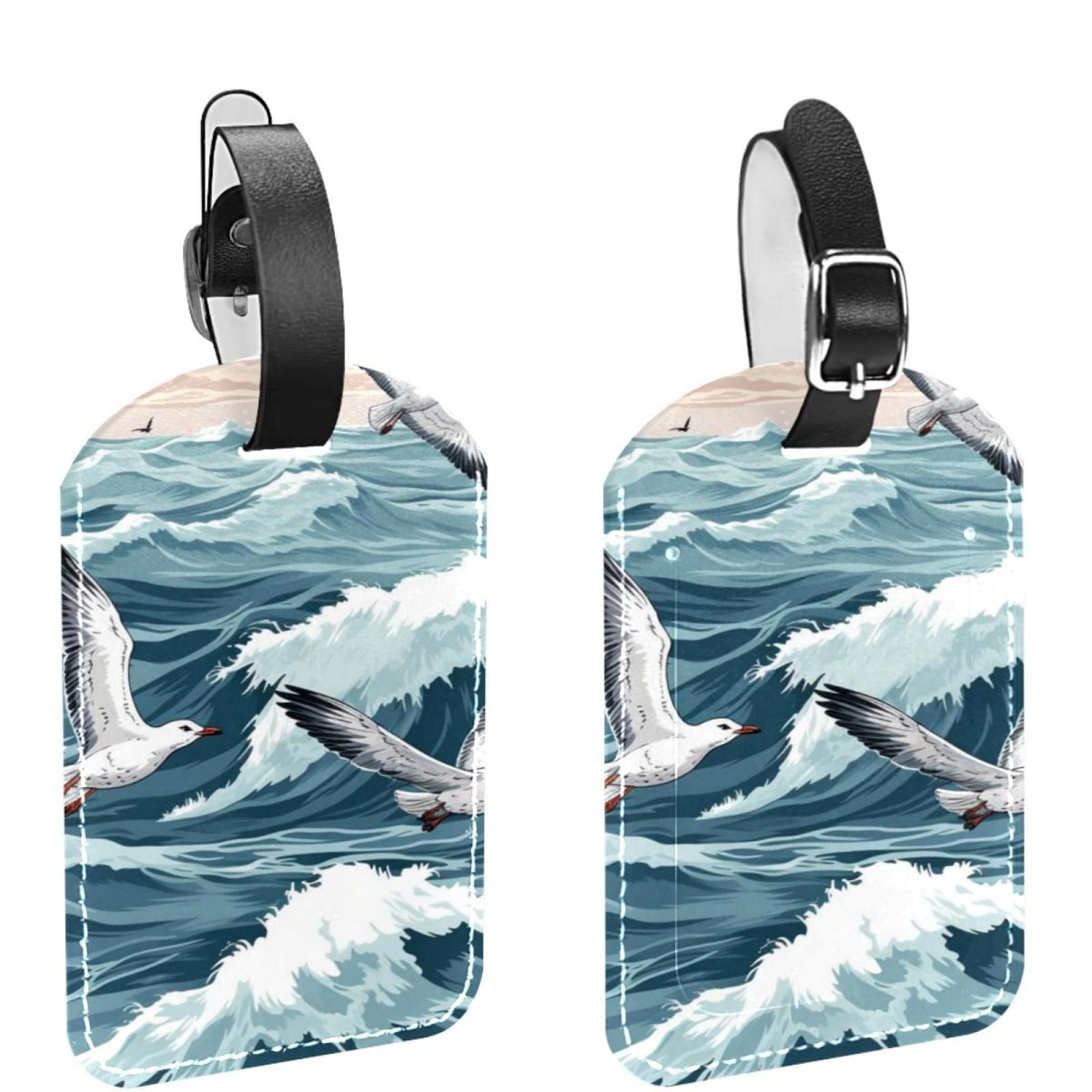 Square 2Pack PU Leather Seagull Cruise Luggage Tag with Privacy Cover ...