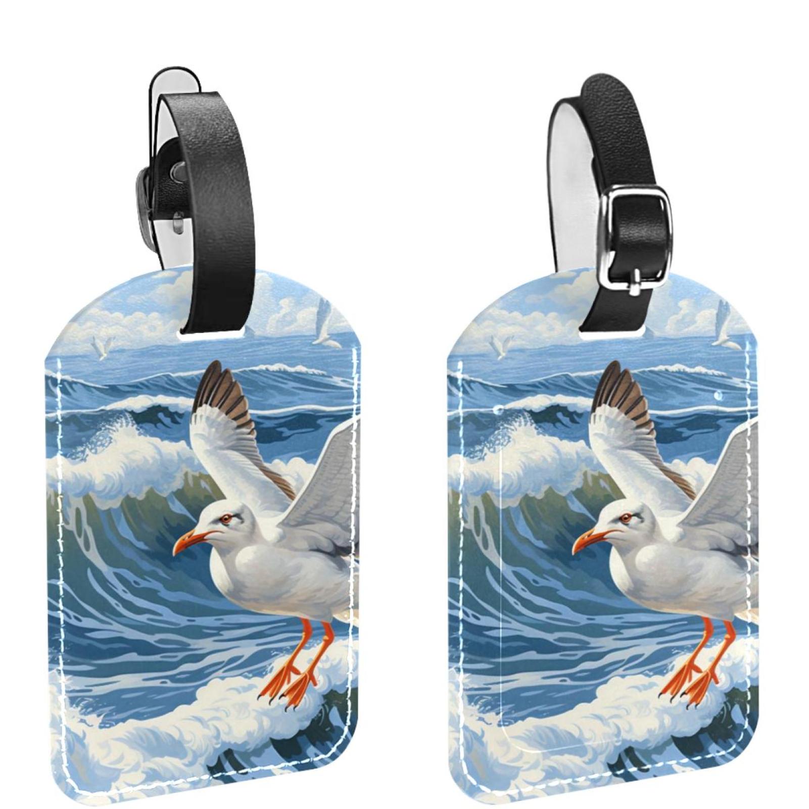 Square 2Pack PU Leather Seagull Cruise Luggage Tag with Privacy Cover ...