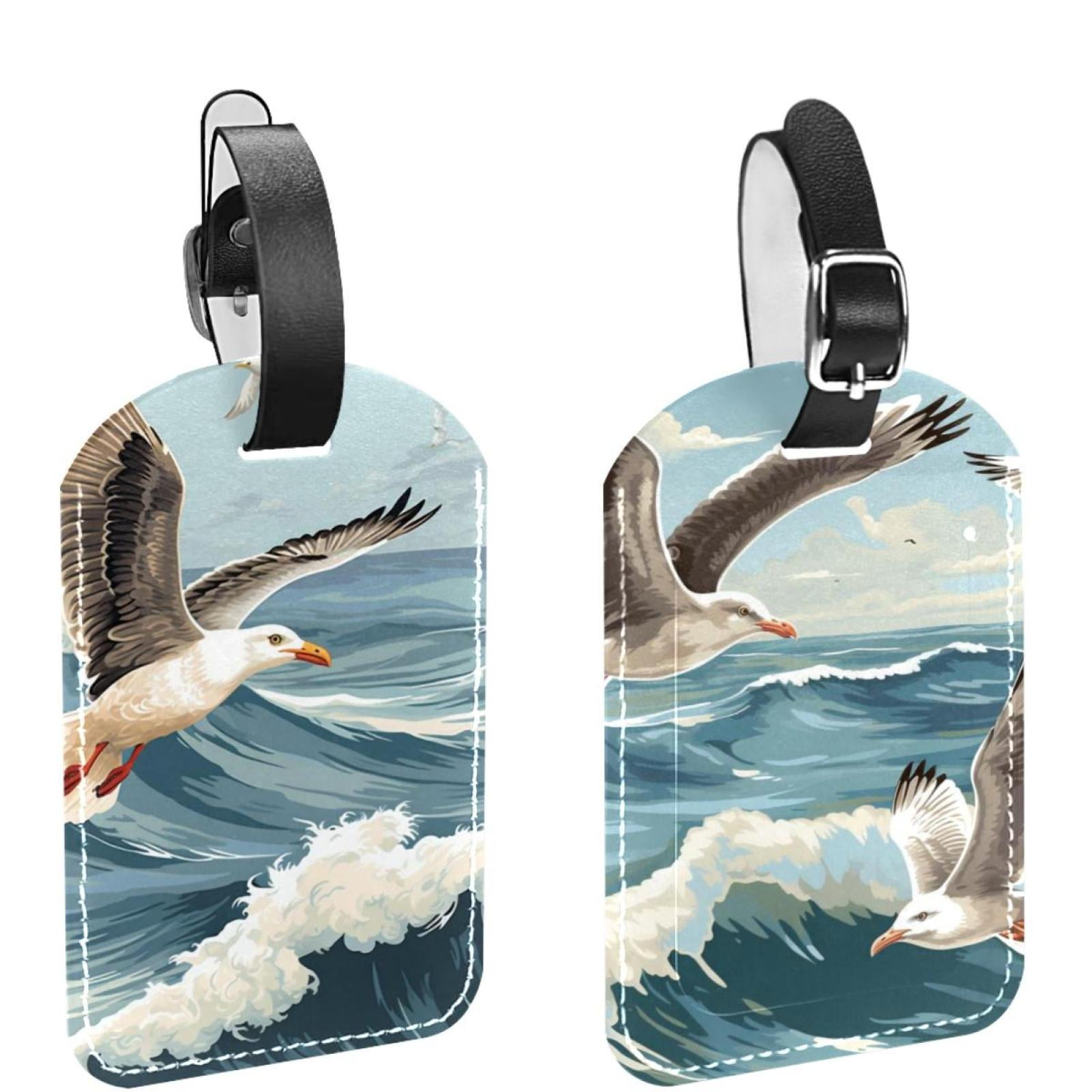 Square 2Pack PU Leather Seagull Cruise Luggage Tag with Privacy Cover ...