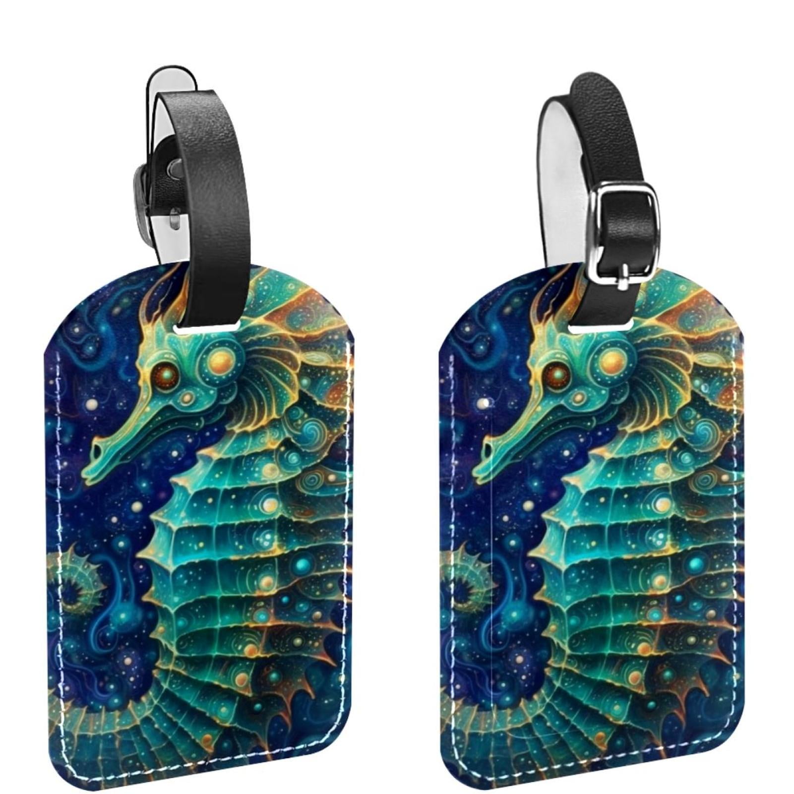 Square 2Pack PU Leather Seahorse Cruise Luggage Tag with Privacy Cover ...
