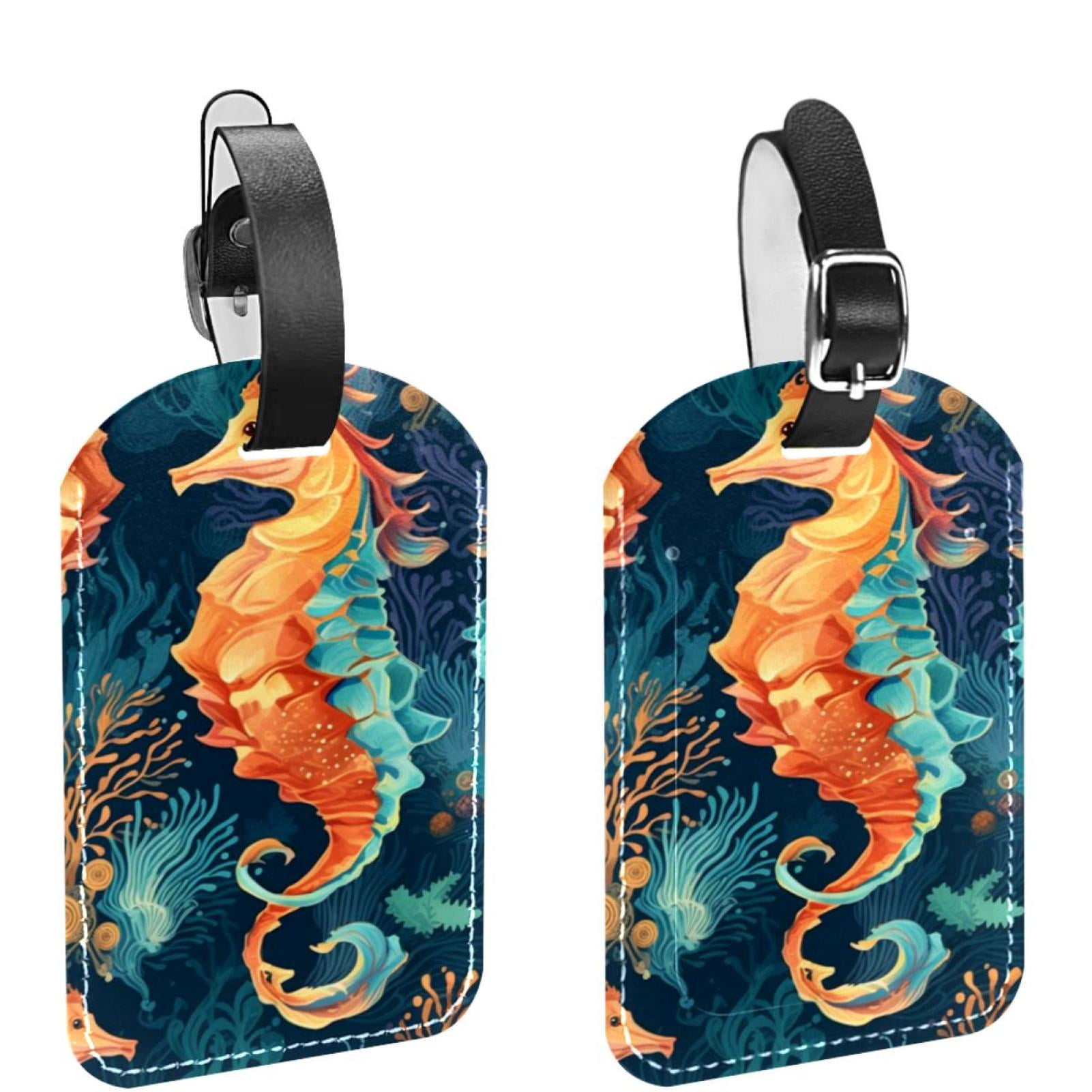 Square 2Pack PU Leather Seahorse Cruise Luggage Tag with Privacy Cover ...