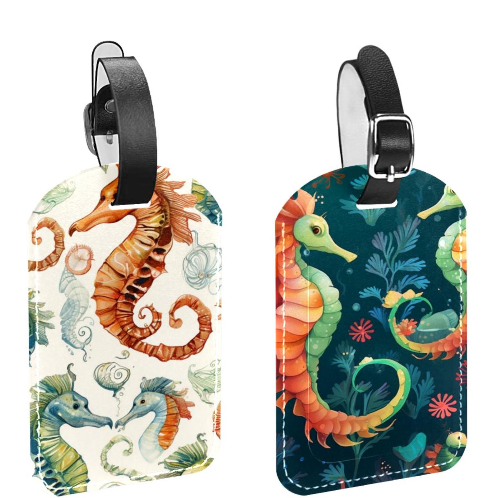 Square 2Pack PU Leather Seahorse Cruise Luggage Tag with Privacy Cover ...