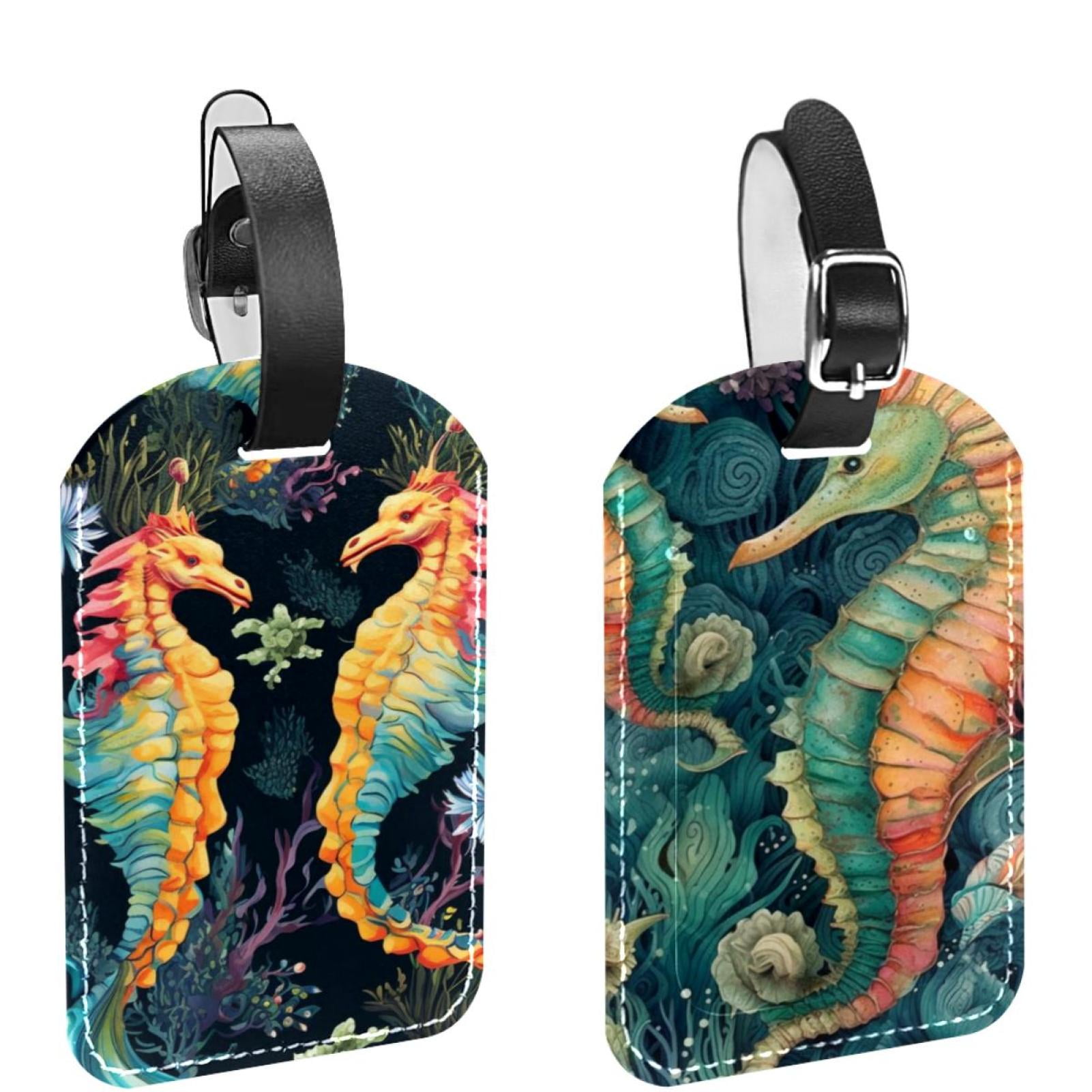 Square 2Pack PU Leather Seahorse Cruise Luggage Tag with Privacy Cover ...
