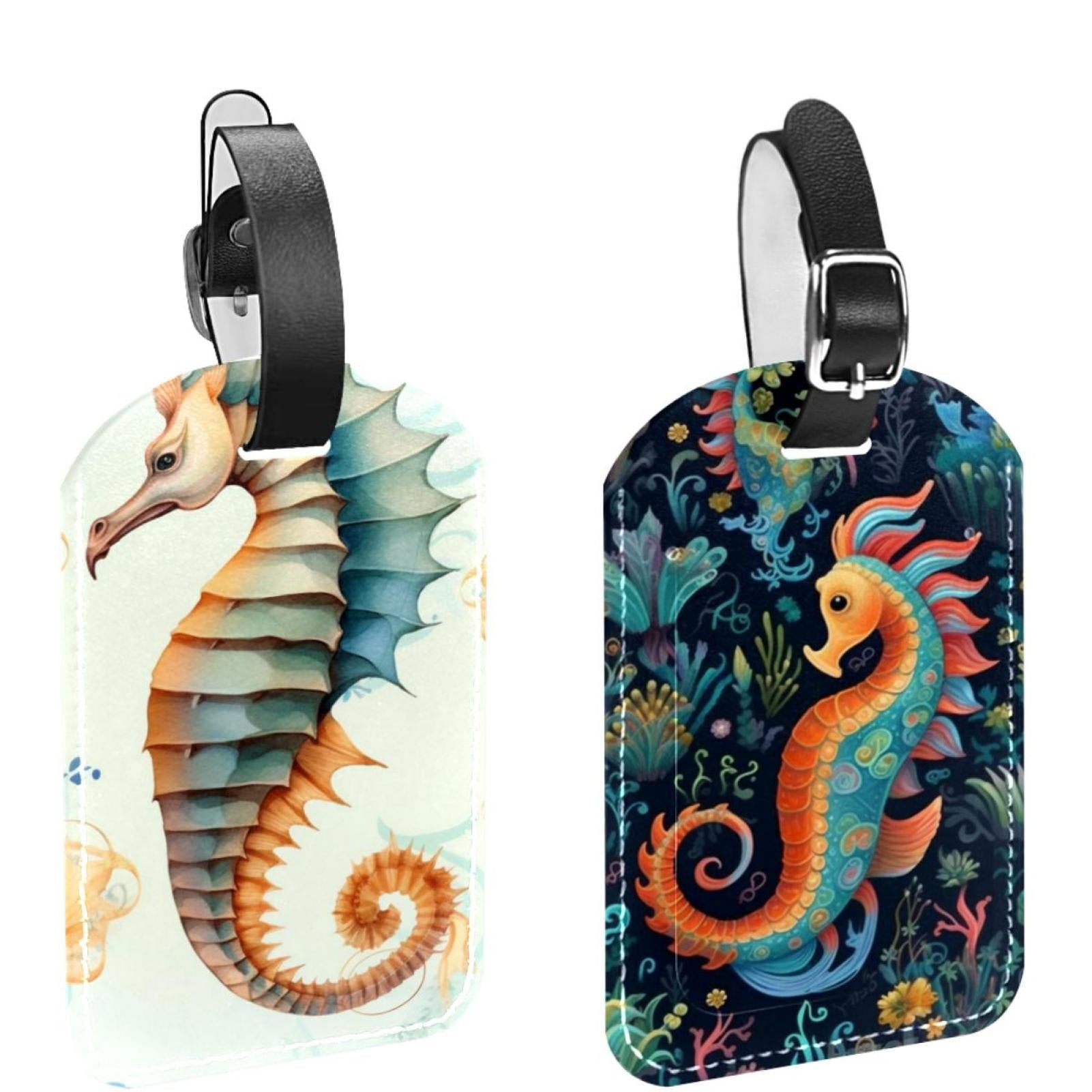 Square 2Pack PU Leather Seahorse Cruise Luggage Tag with Privacy Cover ...