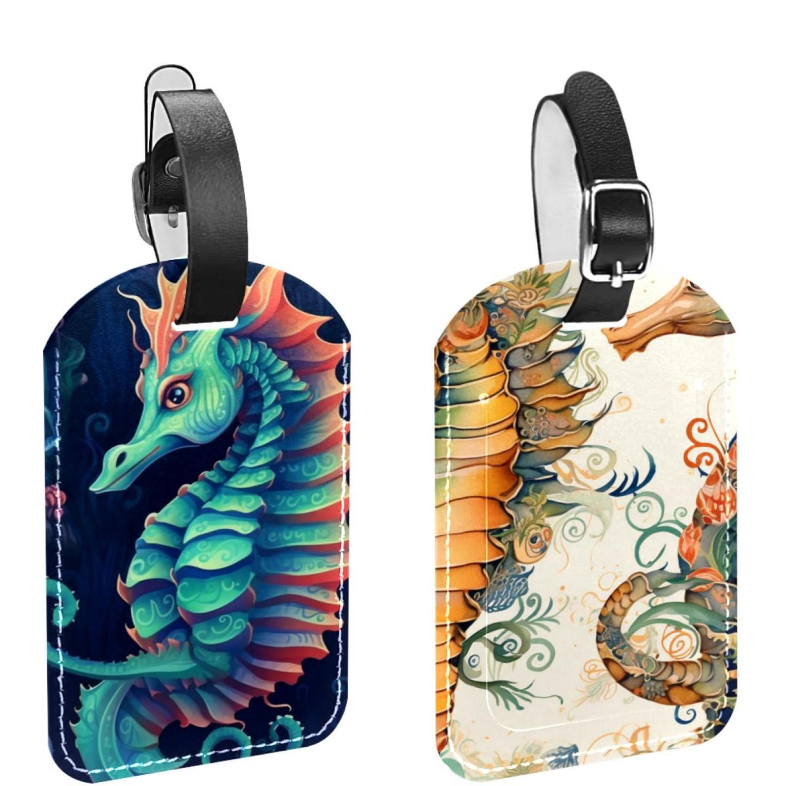 Square 2Pack PU Leather Seahorse Cruise Luggage Tag with Privacy Cover ...