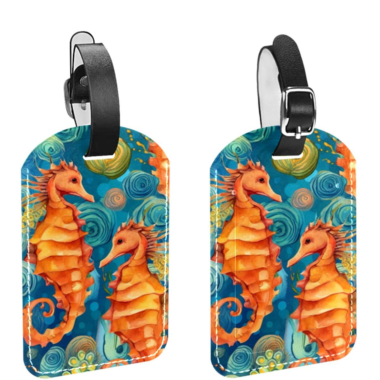Square 2Pack PU Leather Seahorse Cruise Luggage Tag with Privacy Cover ...