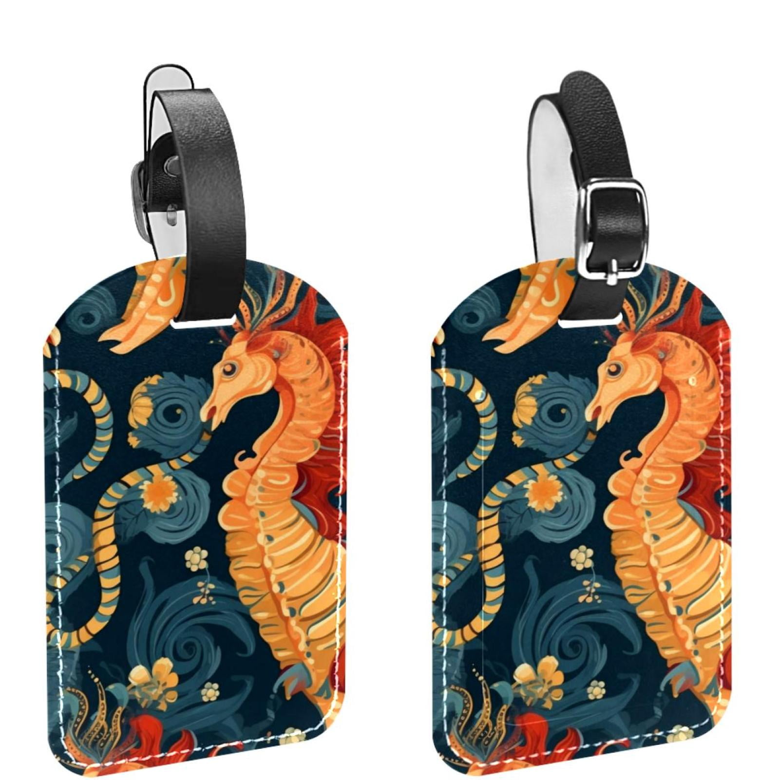 Square 2Pack PU Leather Seahorse Cruise Luggage Tag with Privacy Cover ...