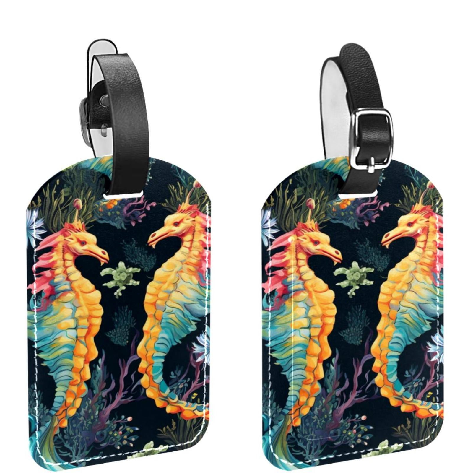 Square 2Pack PU Leather Seahorse Cruise Luggage Tag with Privacy Cover ...