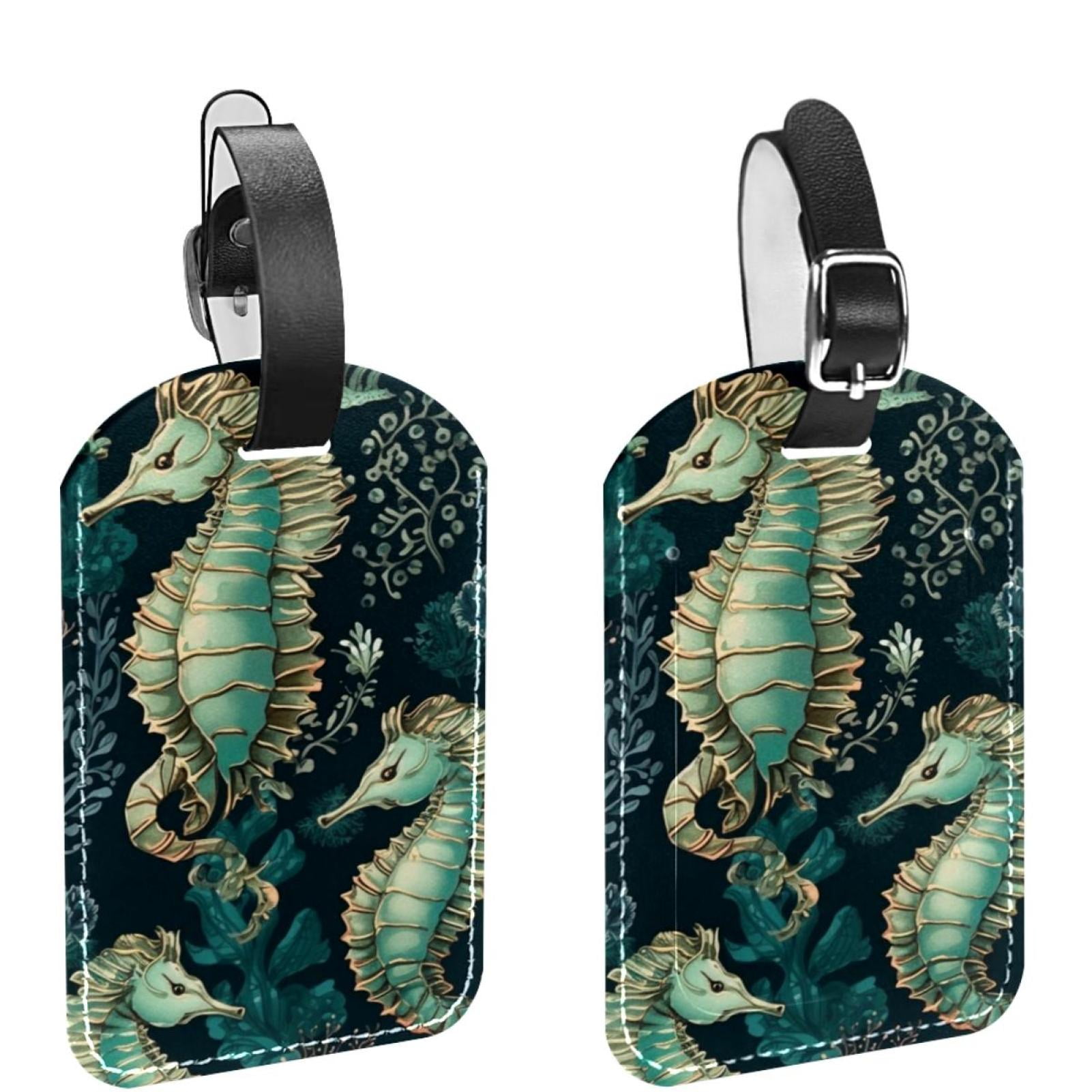 Square 2Pack PU Leather Seahorse Cruise Luggage Tag with Privacy Cover ...