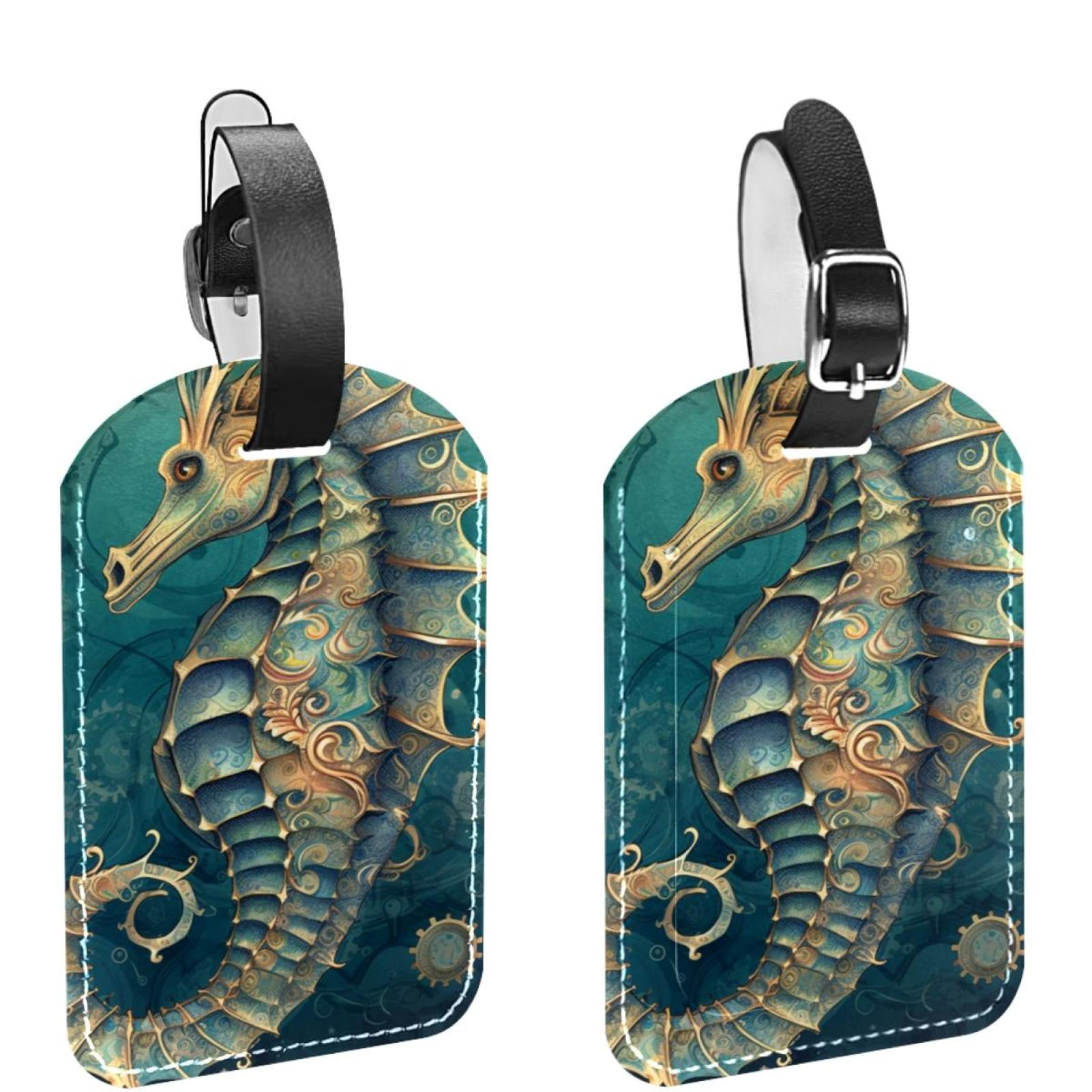 Square 2Pack PU Leather Seahorse Cruise Luggage Tag with Privacy Cover ...