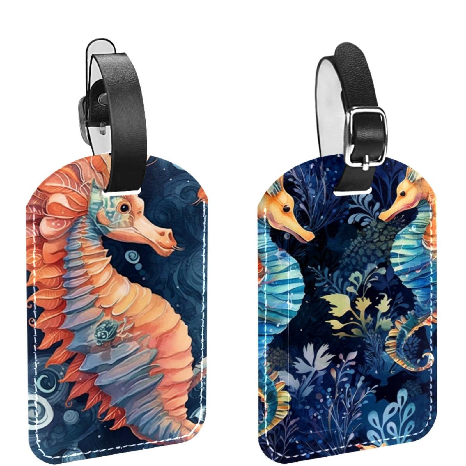 Square 2Pack PU Leather Seahorse Cruise Luggage Tag with Privacy Cover ...