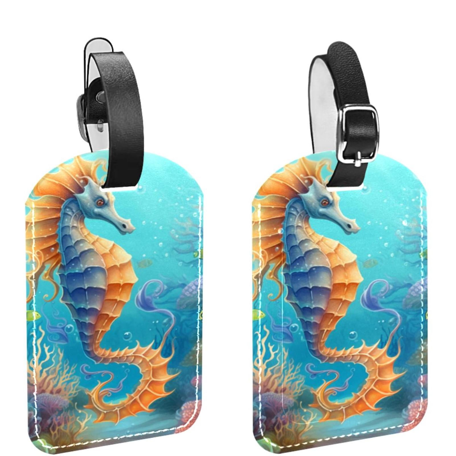 Square 2Pack PU Leather Seahorse Cruise Luggage Tag with Privacy Cover ...