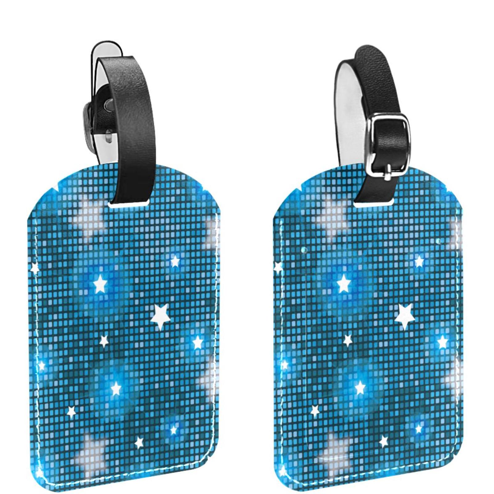 Square 2Pack PU Leather Shiny Stars Blue Geometric Cruise Luggage Tag ...